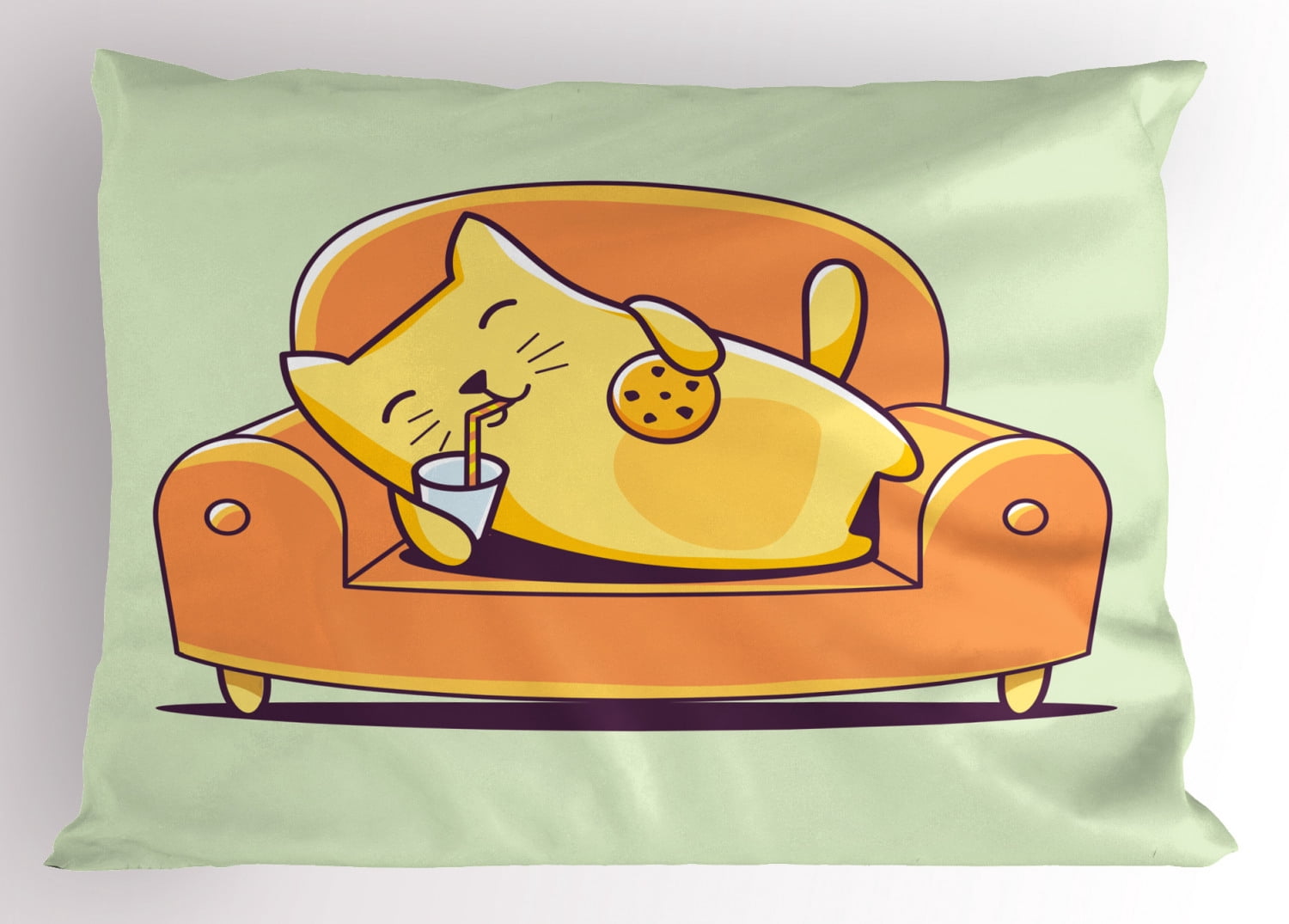 Ambesonne Cookie Pillow Sham, Kitten Laying on a Couch, 26" X 20 ...