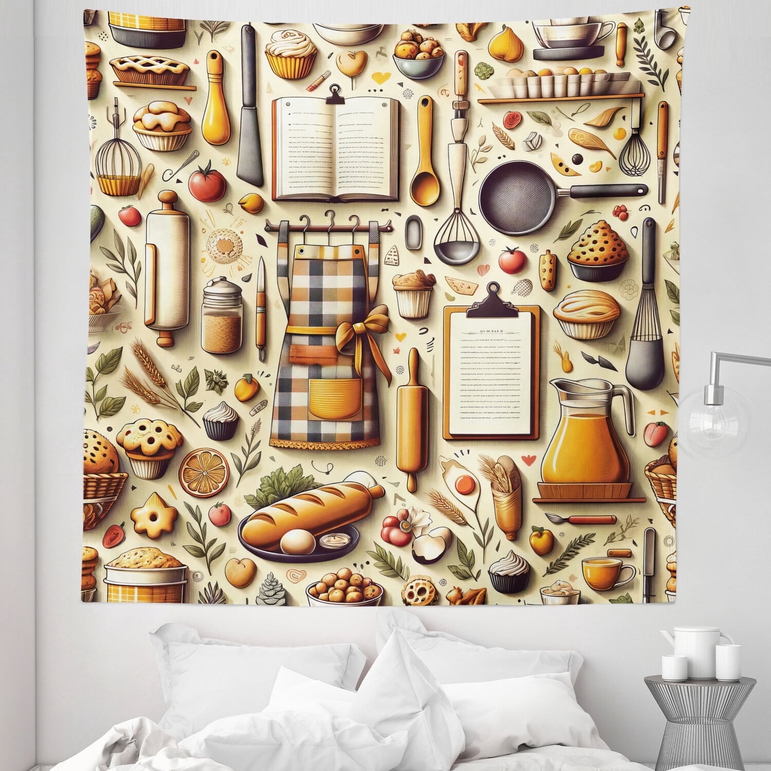 Ambesonne Cooking Themed Tapestry Queen Size, Chef Food Kitchen, 88"x88 ...