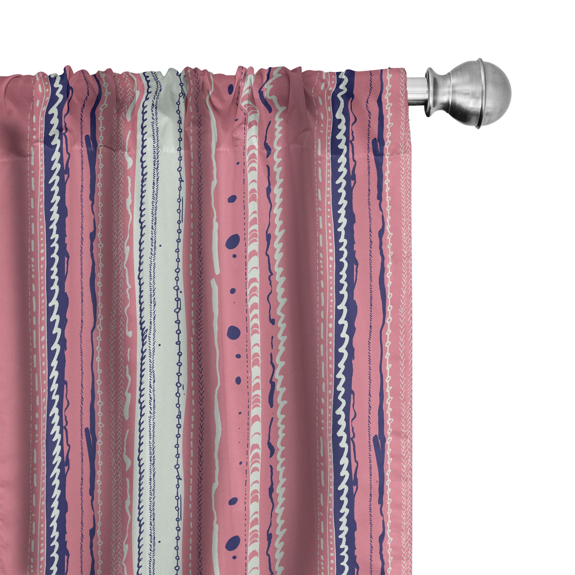 Ambesonne Coral Window Curtains, Doodle Lines, Each 28" W x 63" L ...