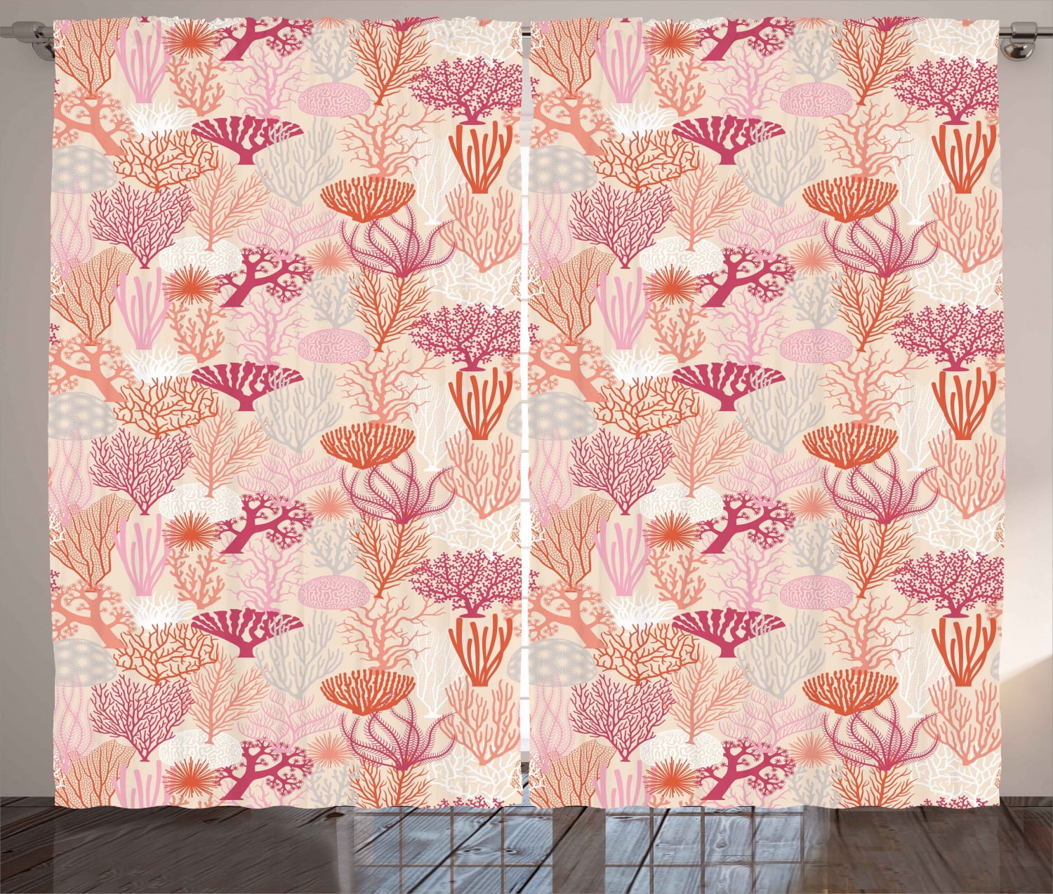 Ambesonne Coral Curtains 2 Panel Set, Various Coral Formations, 108" x ...
