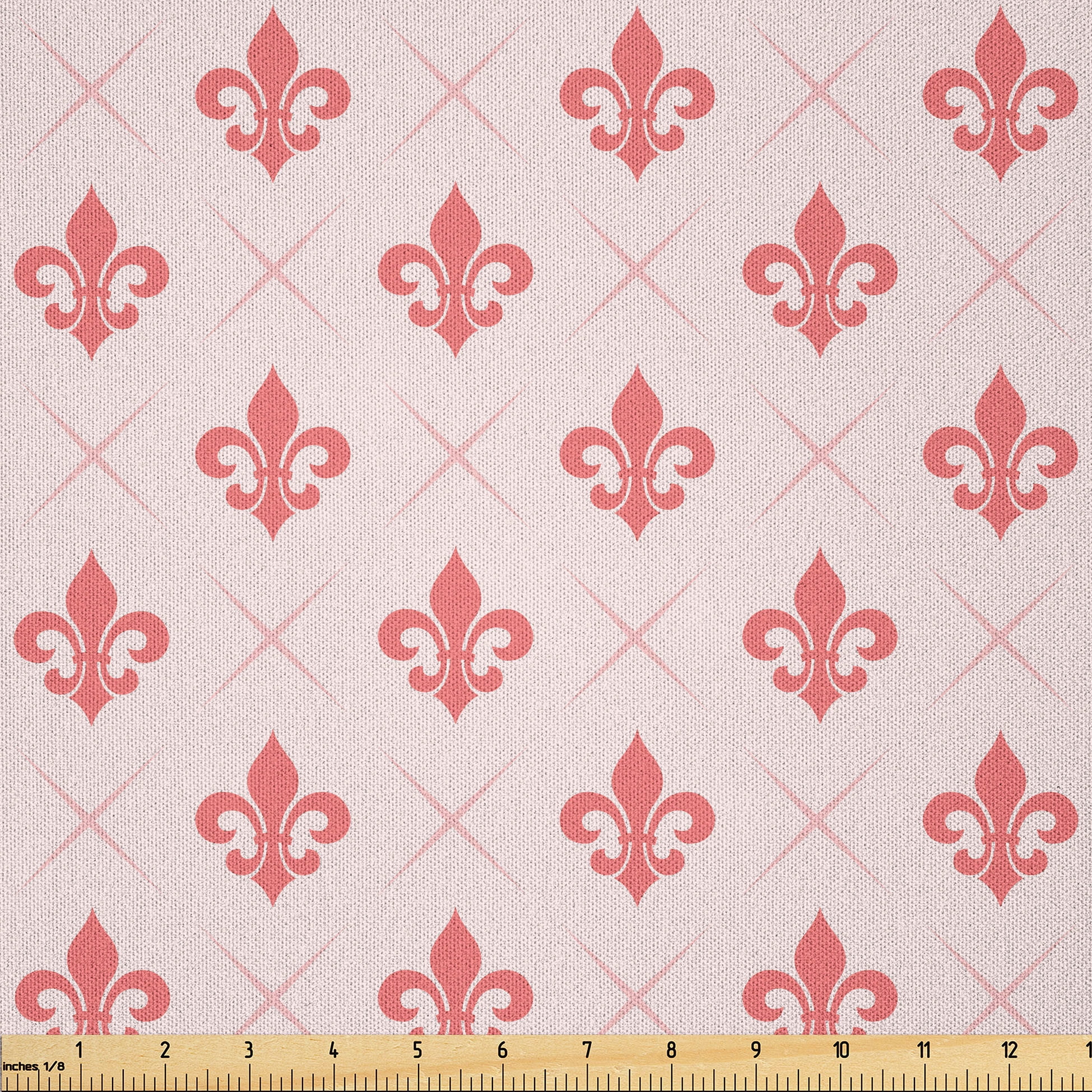 Ambesonne Coral Fabric by the Yard Microfiber, Checkered Fleur De Lis ...