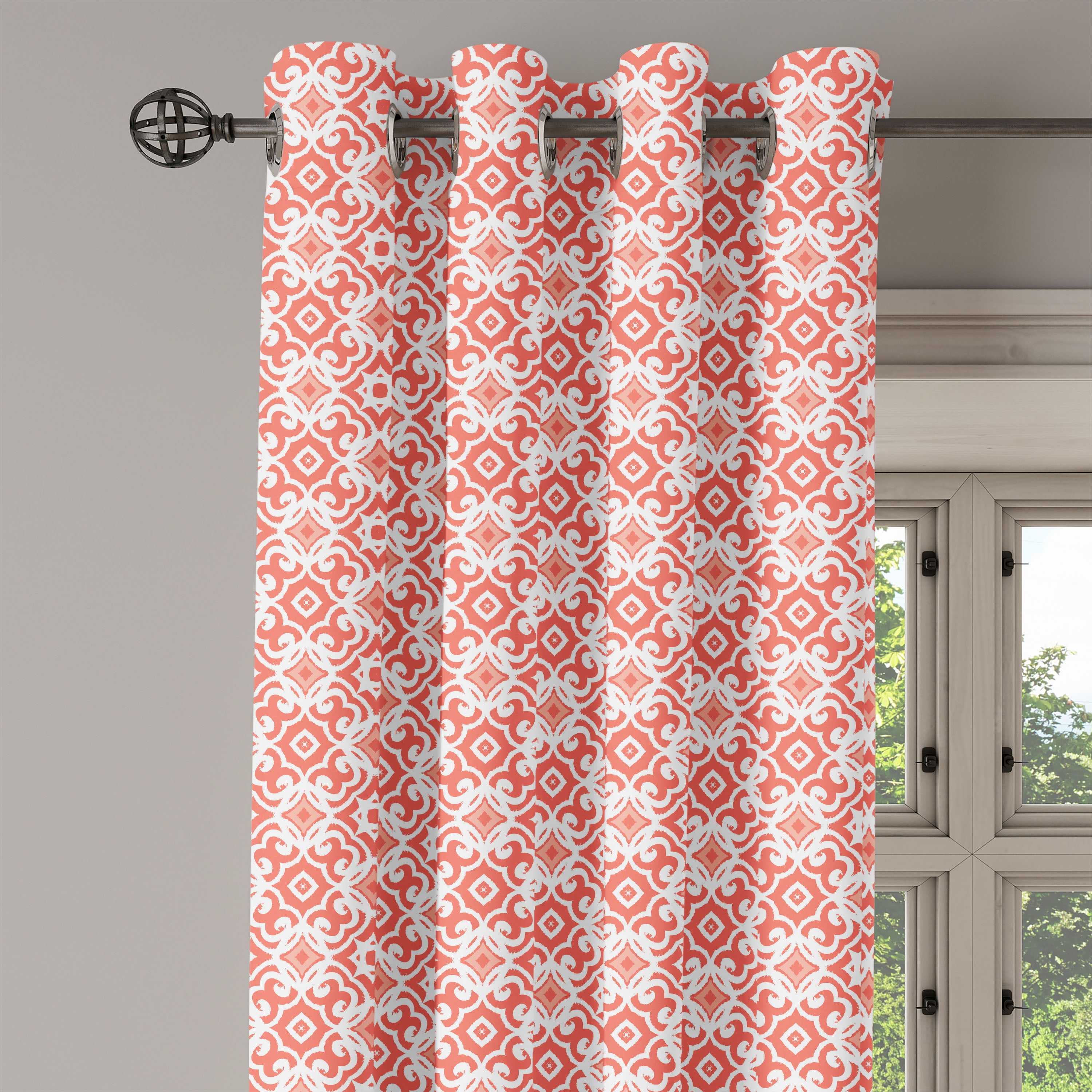 Ambesonne Coral Grommet Curtain Single Panel, Vintage Art Deco Pattern ...