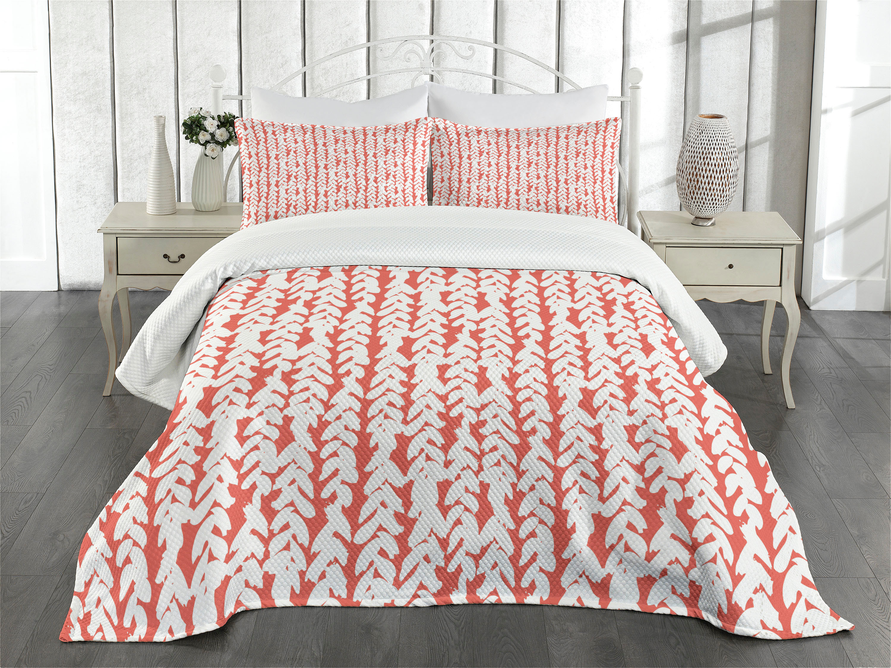 Ambesonne Coral Quilted Bedspread Set 3 Pcs, Braid Boho Hipster Ethnic ...
