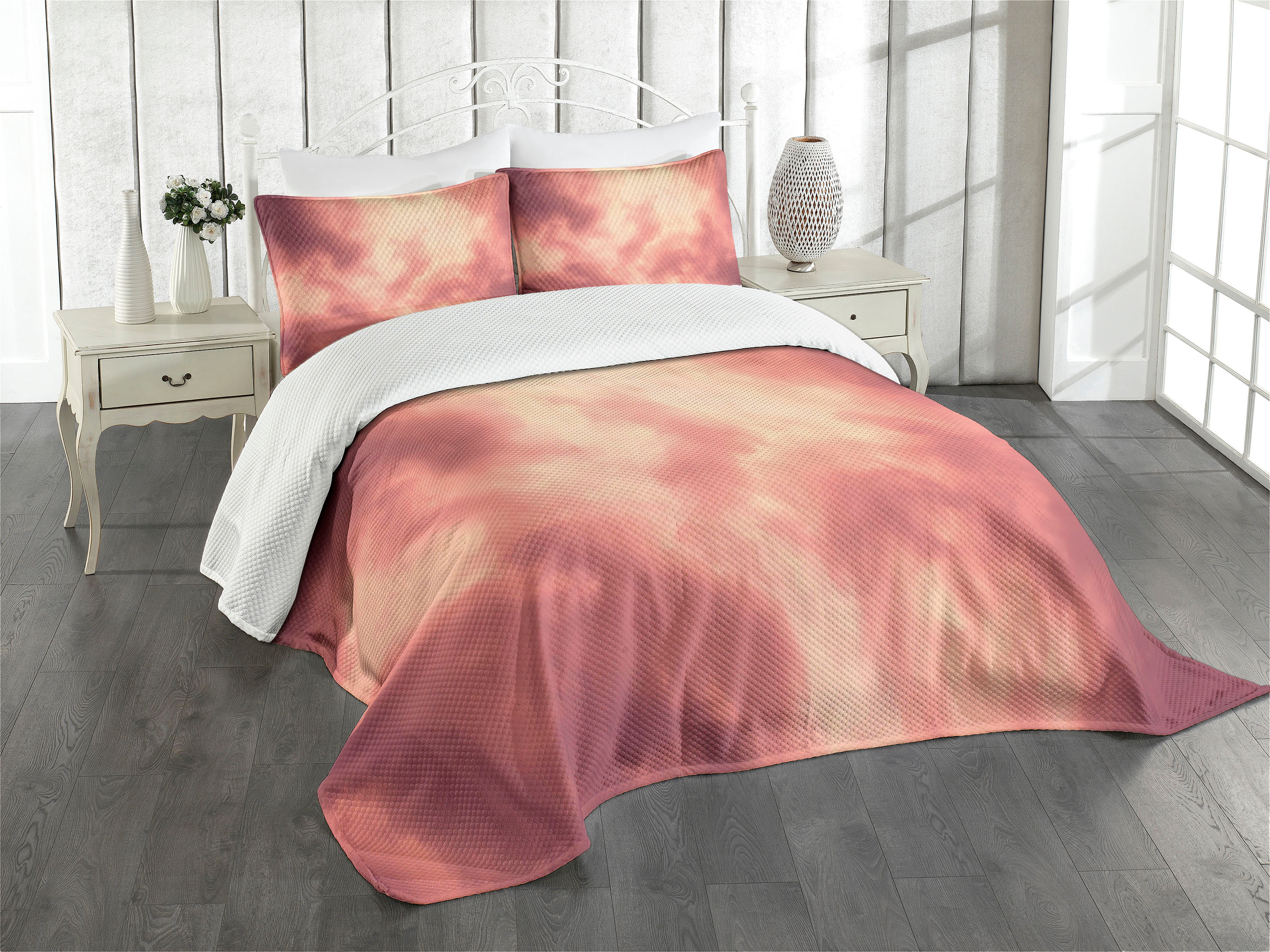 Ambesonne Coral Quilted Bedspread Set 3 Pcs, Majestic Evening Sky Soft ...