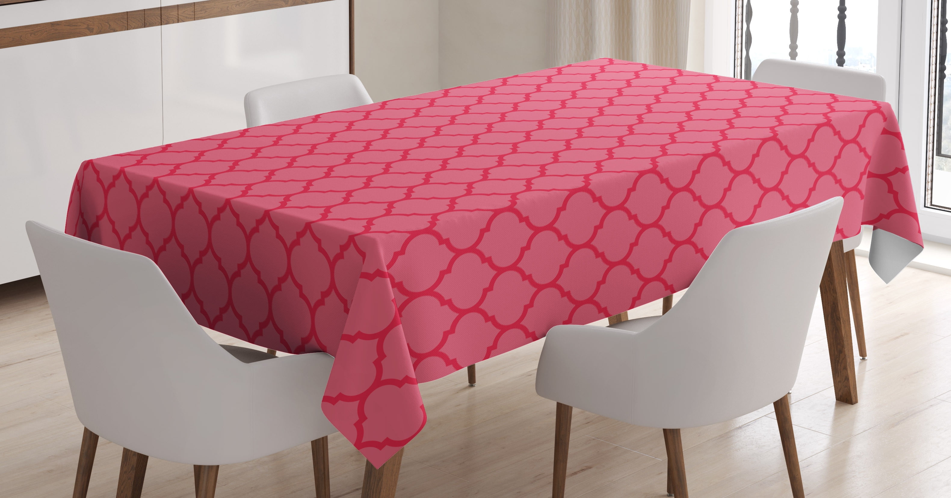 Ambesonne Coral Tablecloth Rectangular Table Cover, Antique Quatrefoil ...