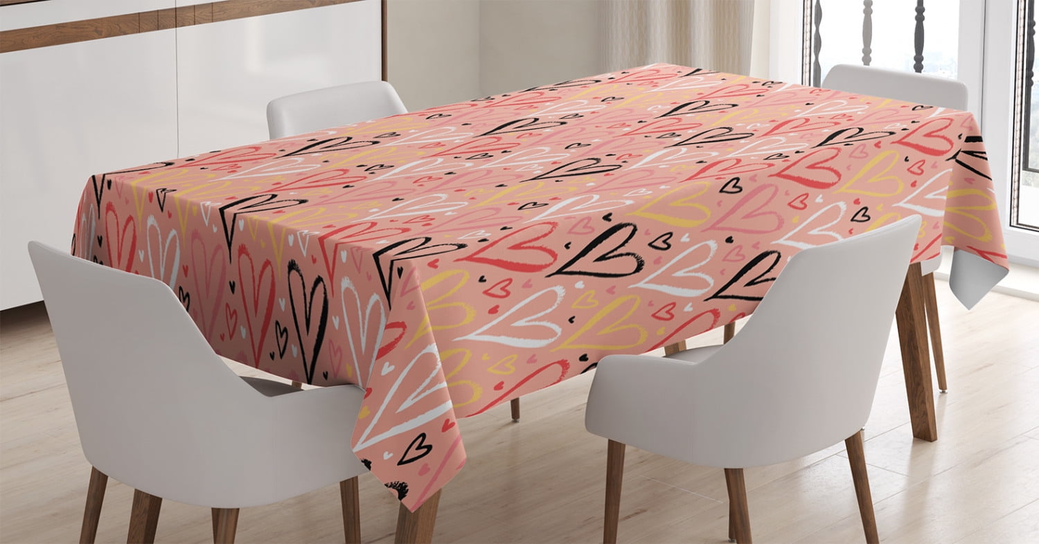 Ambesonne Coral Tablecloth Rectangular Table Cover, Heart Valentines ...