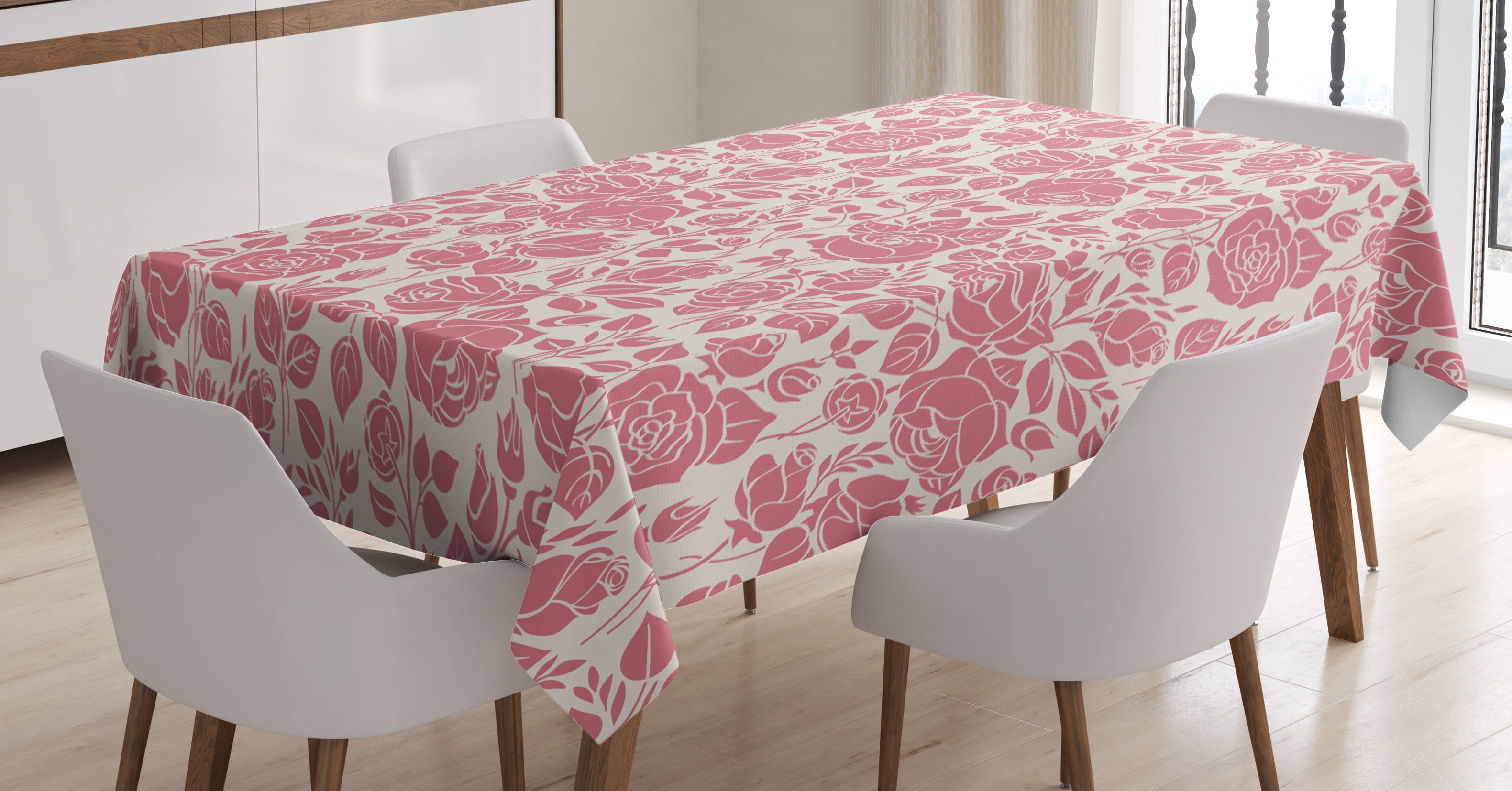 Ambesonne Coral Tablecloth Rectangular Table Cover, Vintage Roses ...
