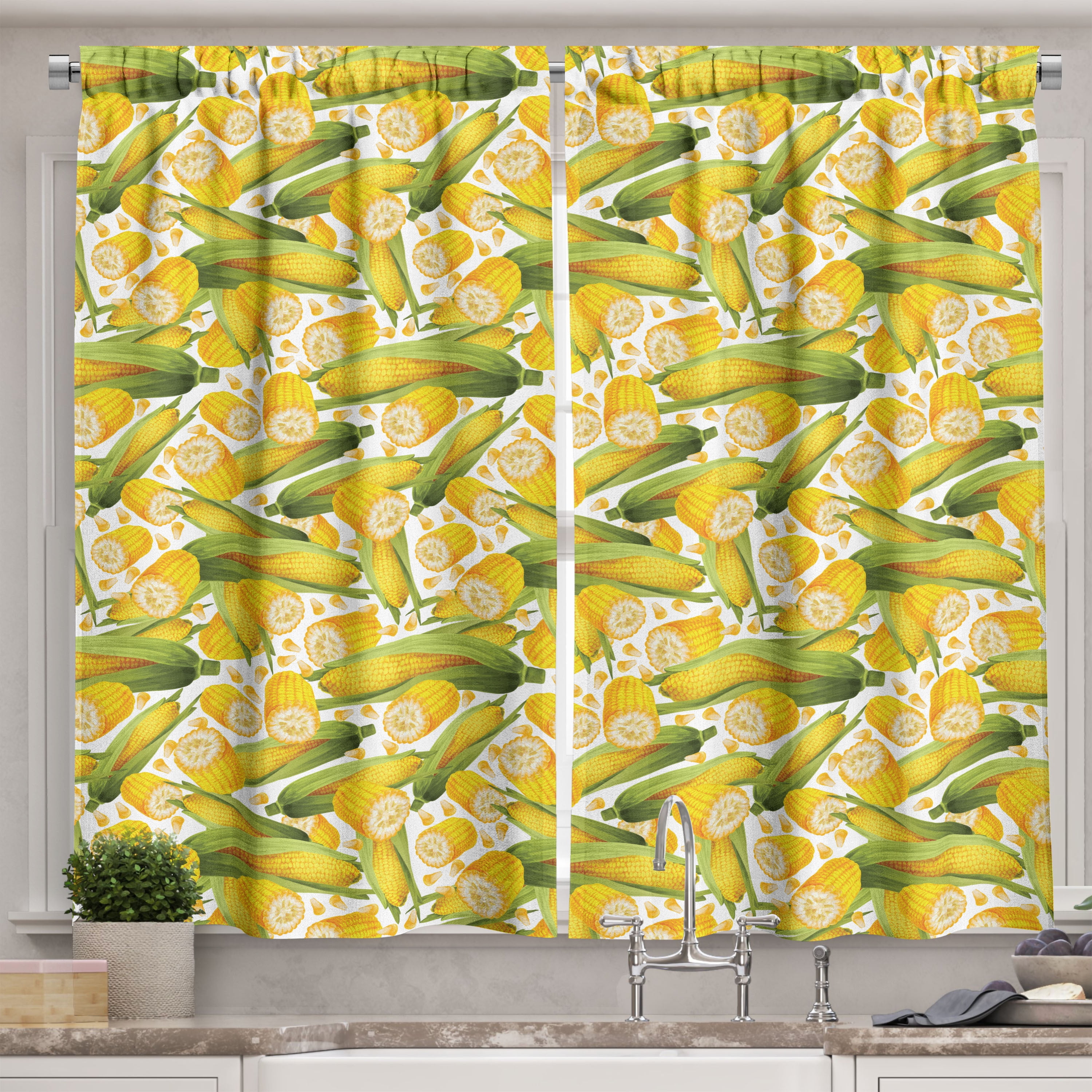Ambesonne Corn Kitchen Curtains, Organic Vegetable Stalks, 55"x45 ...