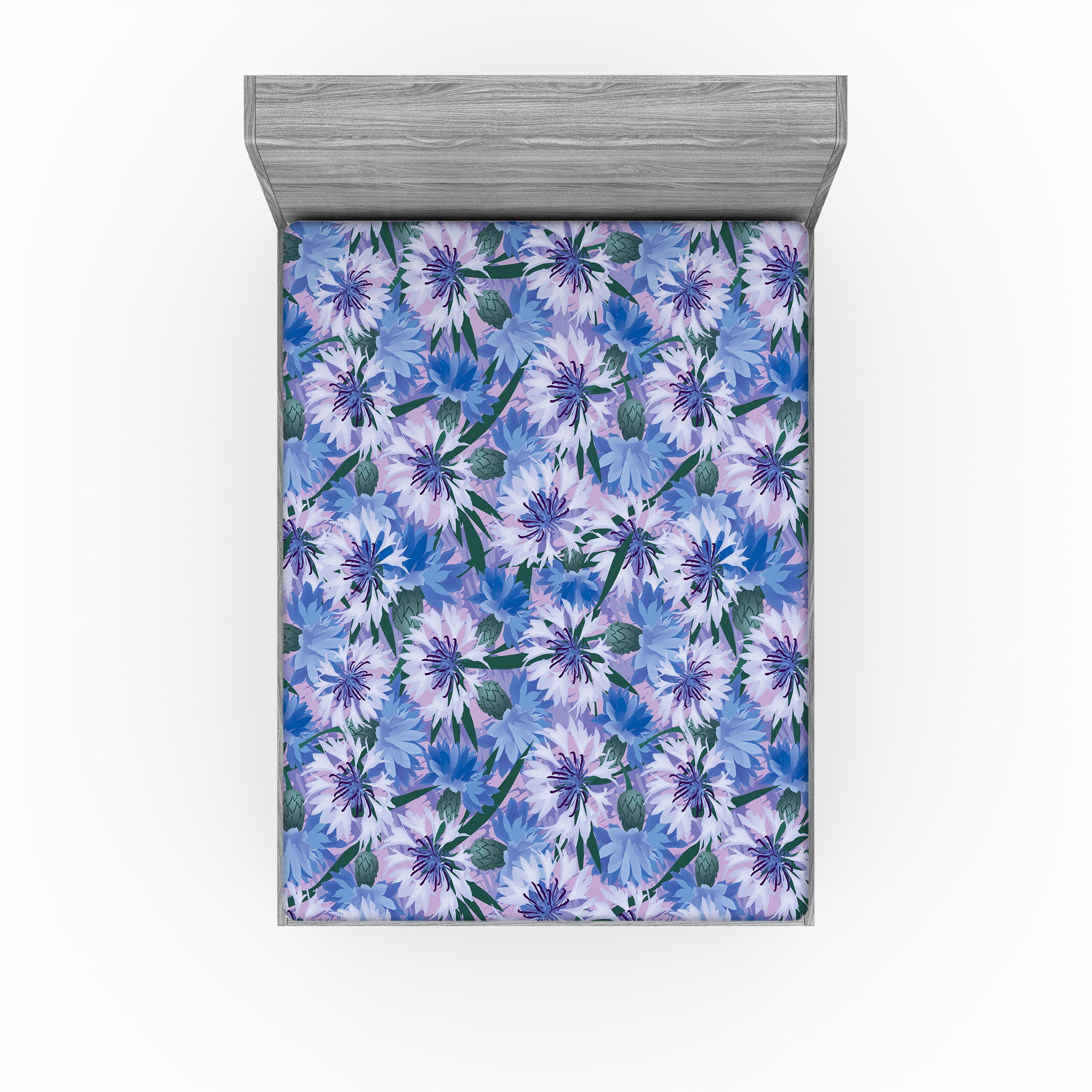 Ambesonne Cornflower Fitted Sheet, Modern Scene Blooms Art, Queen Size ...