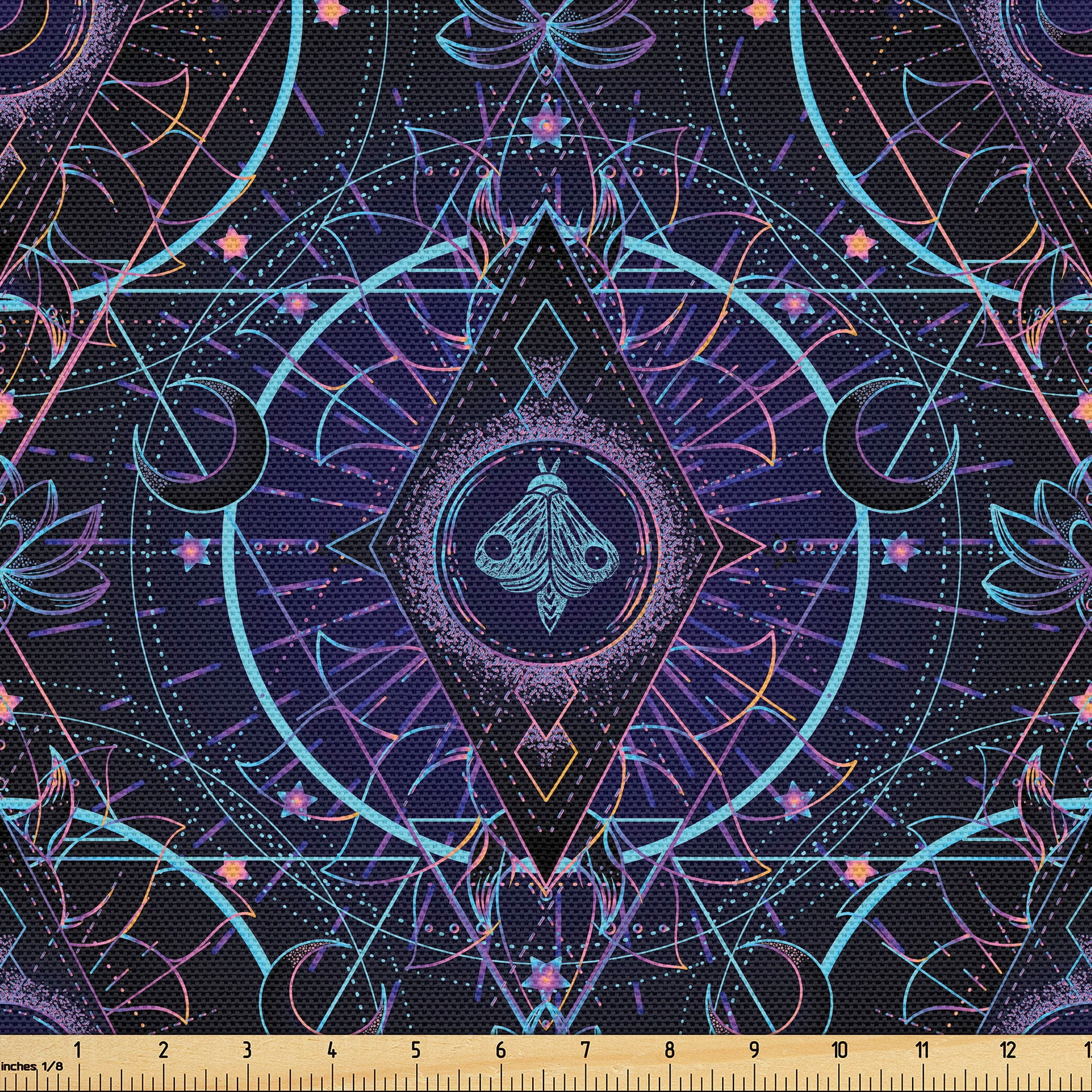 Ambesonne Cosmic Boho Fabric by the Yard Upholstery, Rave Lunar Phrase ...