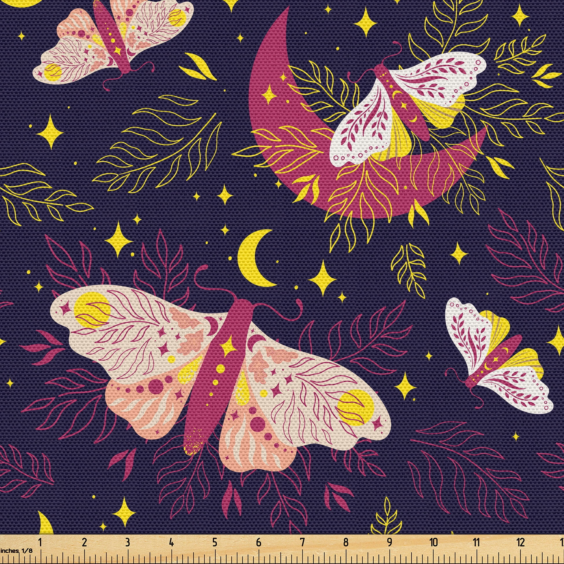 Ambesonne Cosmic Moth Fabric by the Yard Upholstery, Vintage Fairycore ...