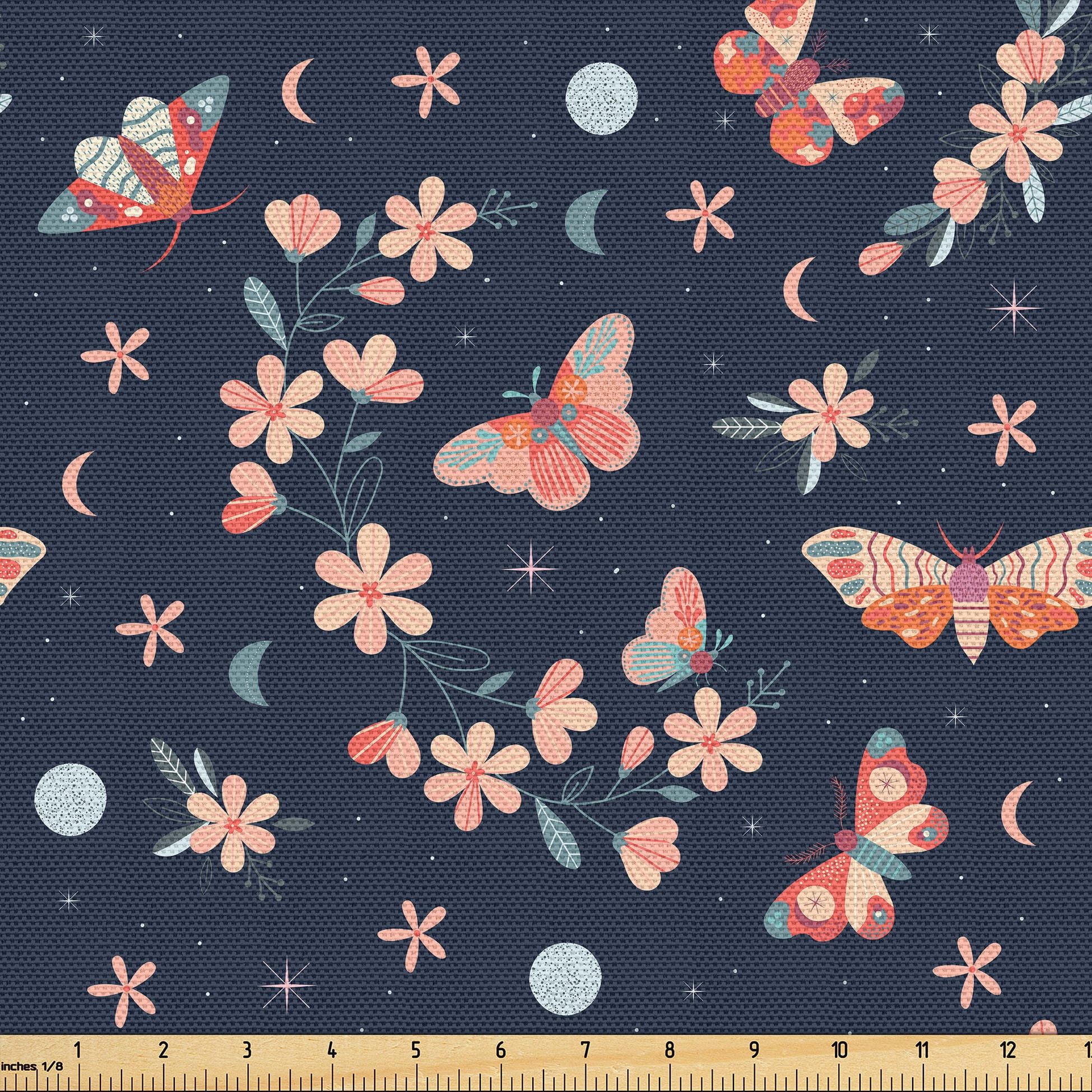 Ambesonne Cosmic Romance Fabric by the Yard Upholstery, Floral Lunar ...