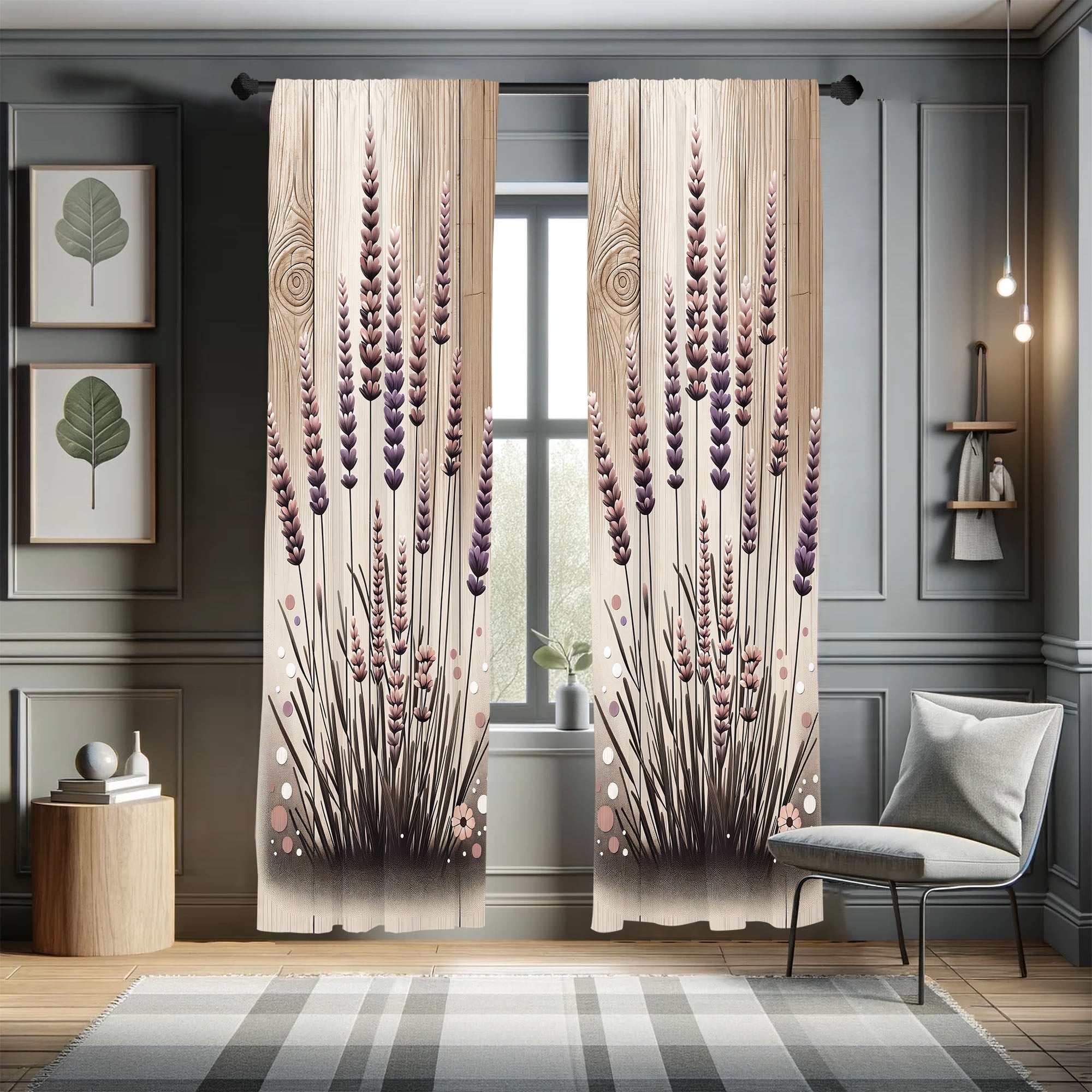 Ambesonne Cottagecore Curtains 2 Panel Set, Rustic Lavender Branch ...