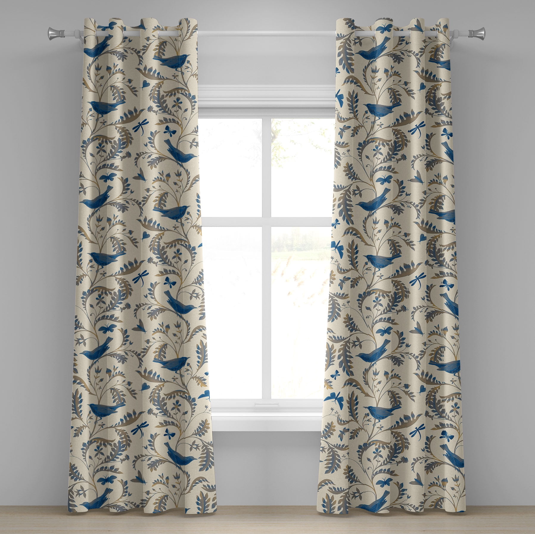 Ambesonne Cottagecore Grommet Curtain, Birds on Branches Art, 50"x96 ...