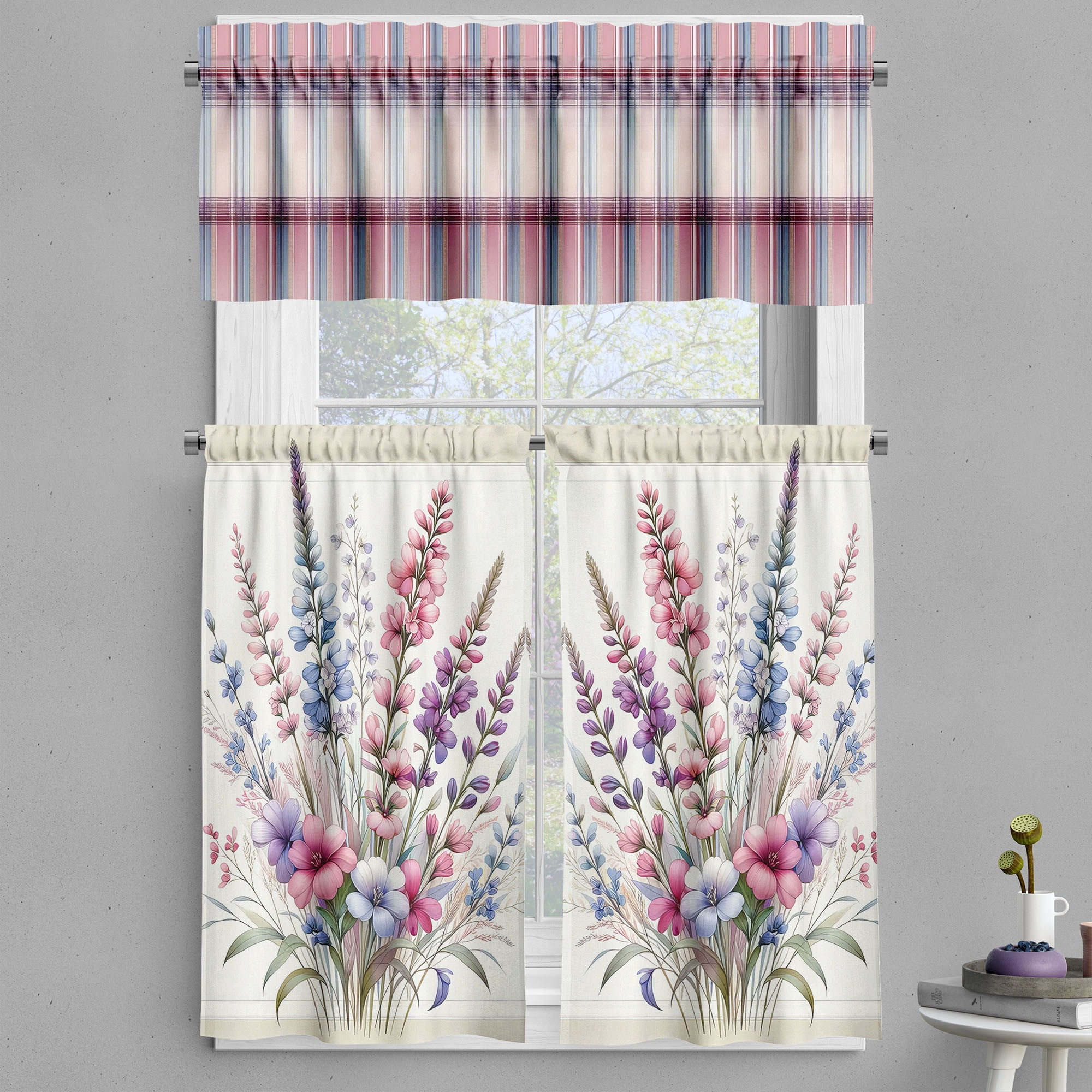 Ambesonne Cottagecore Valance & Curtain 3 Pcs Set, Pastel Colored ...