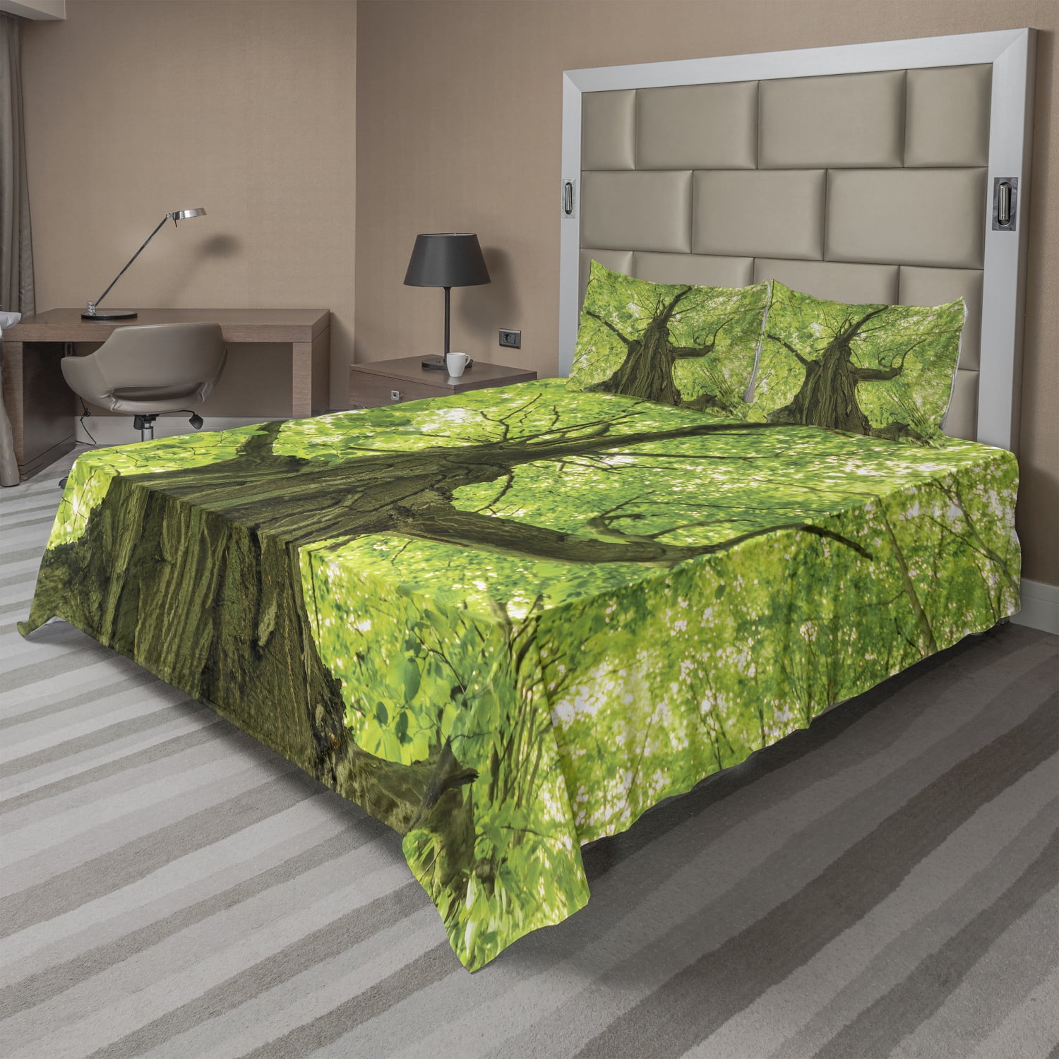 Ambesonne Country Fitted & Top Sheet Set with Shams, Old Big Majestic ...