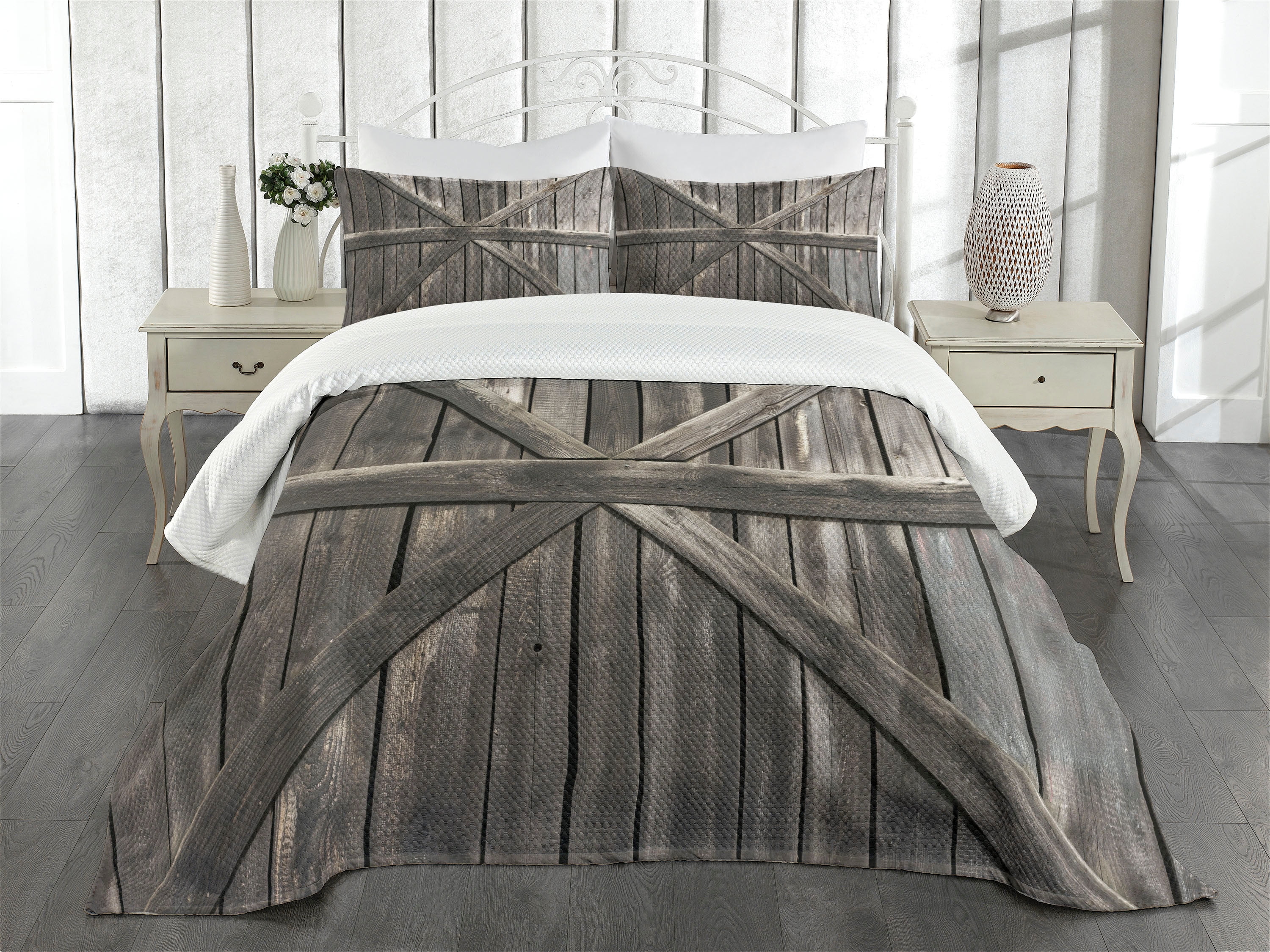 Ambesonne Country Quilted Bedspread Set 3 Pcs, Old Door Rustic Life ...