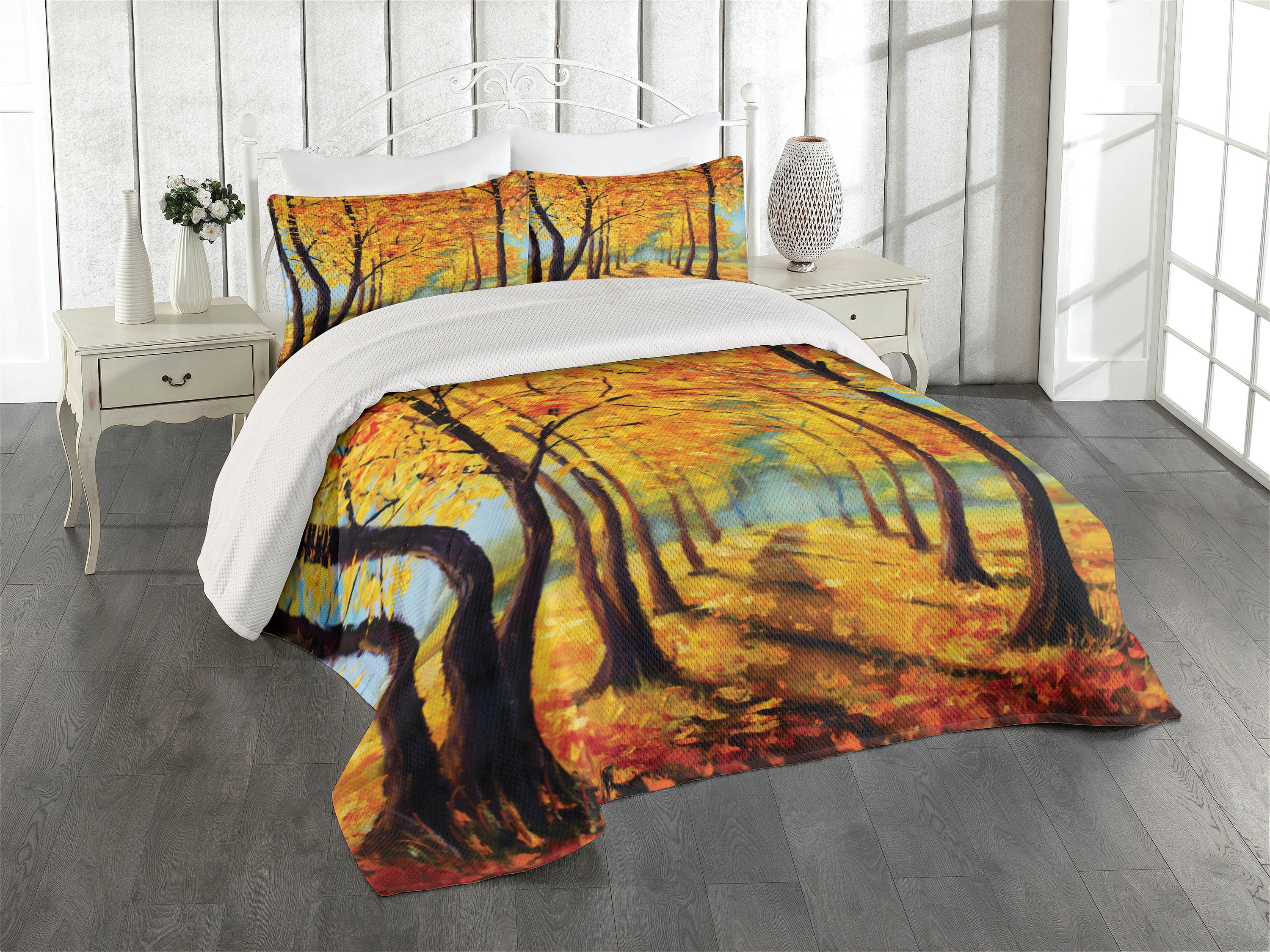 Ambesonne Country Quilted Coverlet 3 Pcs, Nature Park Autumn Fall ...
