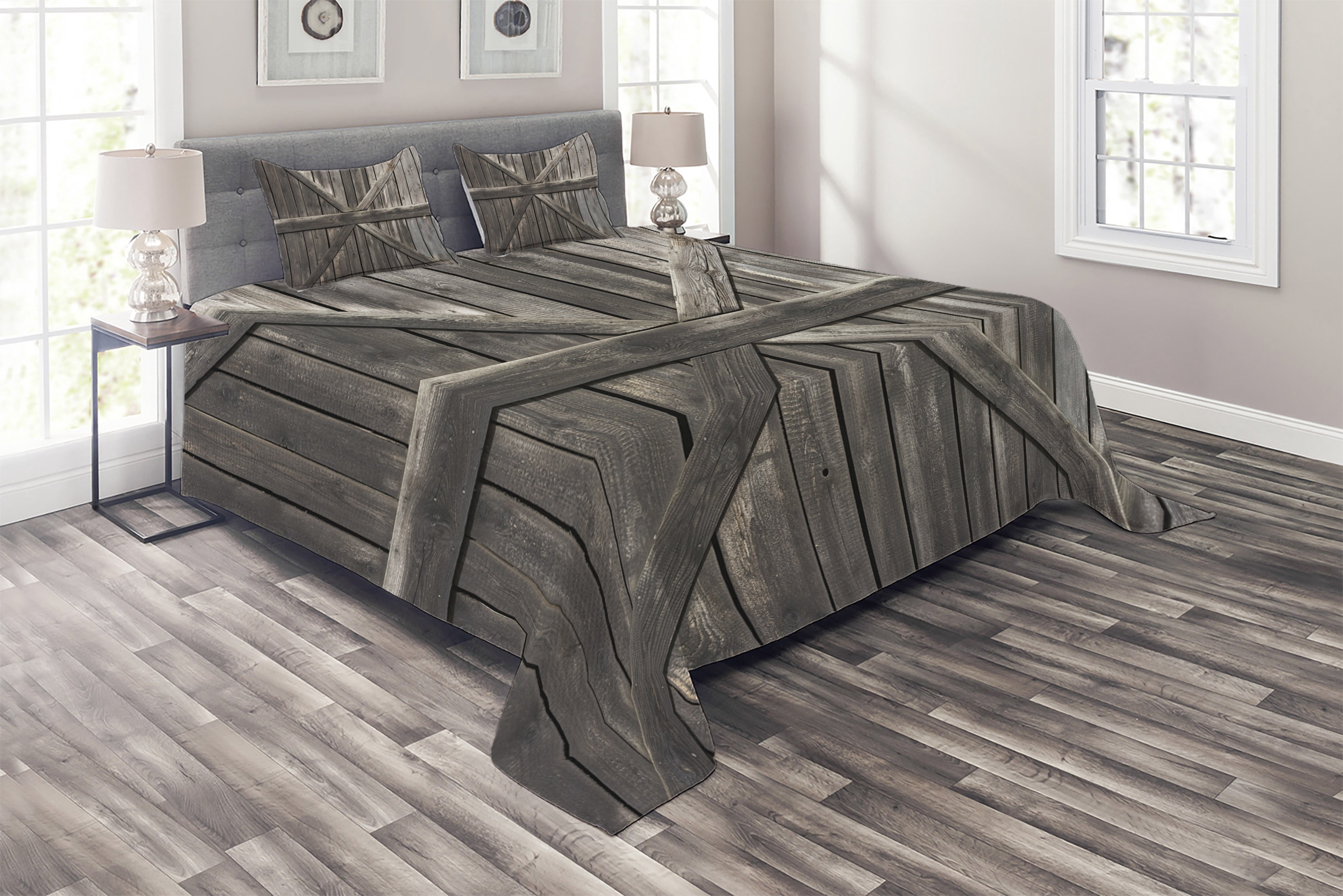 Ambesonne Country Quilted Coverlet 3 Pcs, Old Door Rustic Life, Queen ...