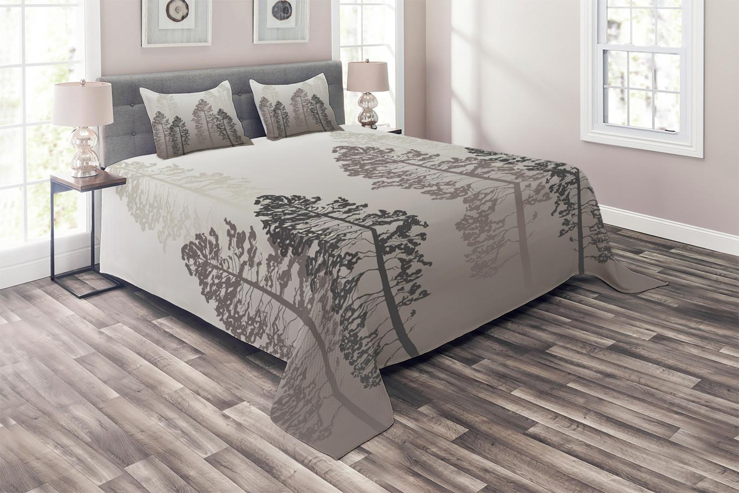 Ambesonne Country Quilted Coverlet 3 Pcs, Wild Pine Forest Themed, King ...