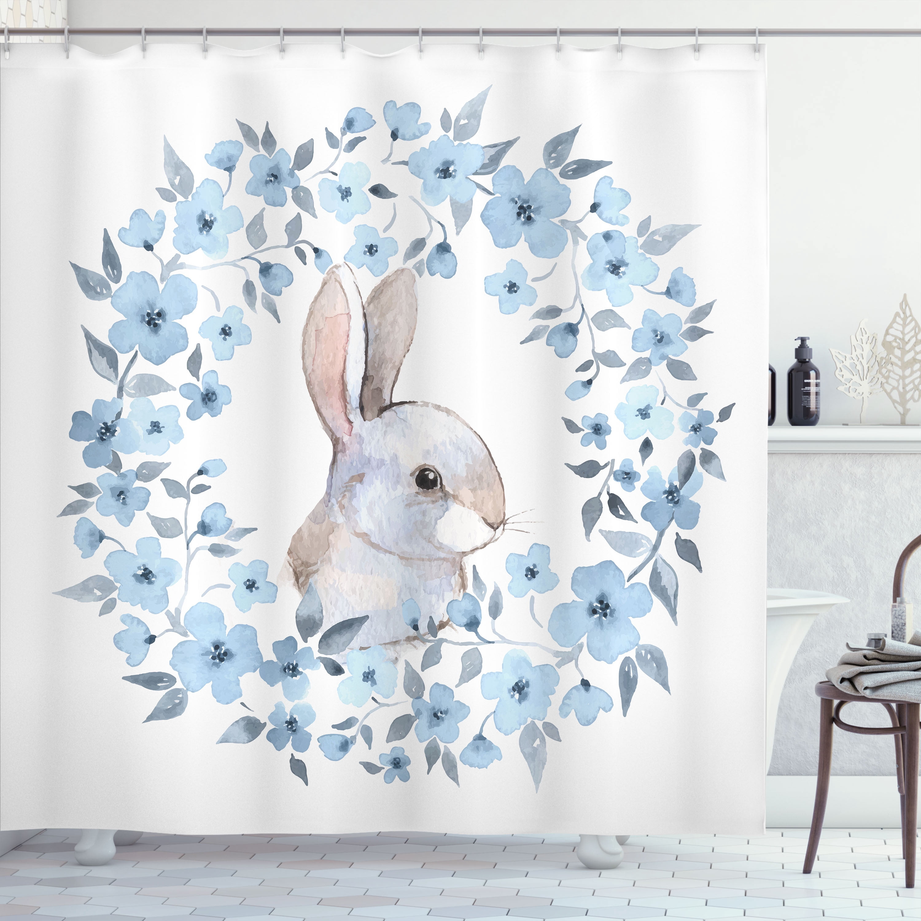 Ambesonne Country Shower Curtain, Rabbit Portrait, 69"Wx70"L, Blue Grey ...
