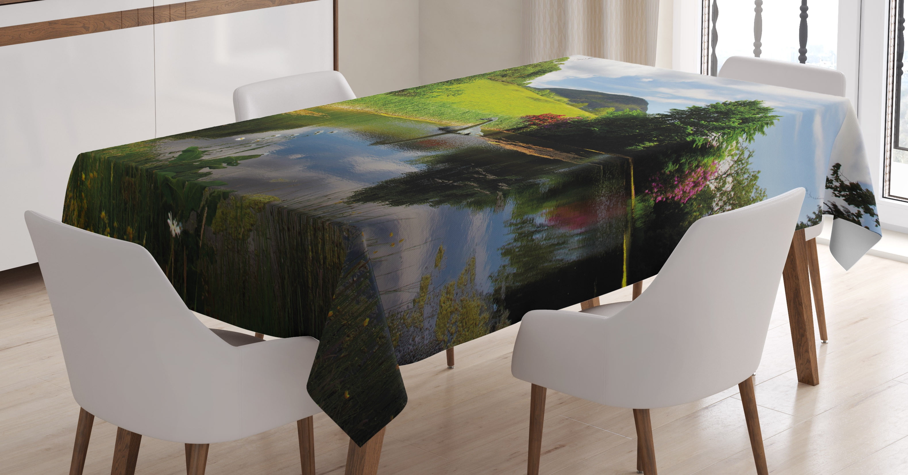 Ambesonne Country Tablecloth Rectangular Table Cover, Lake by Meadow ...