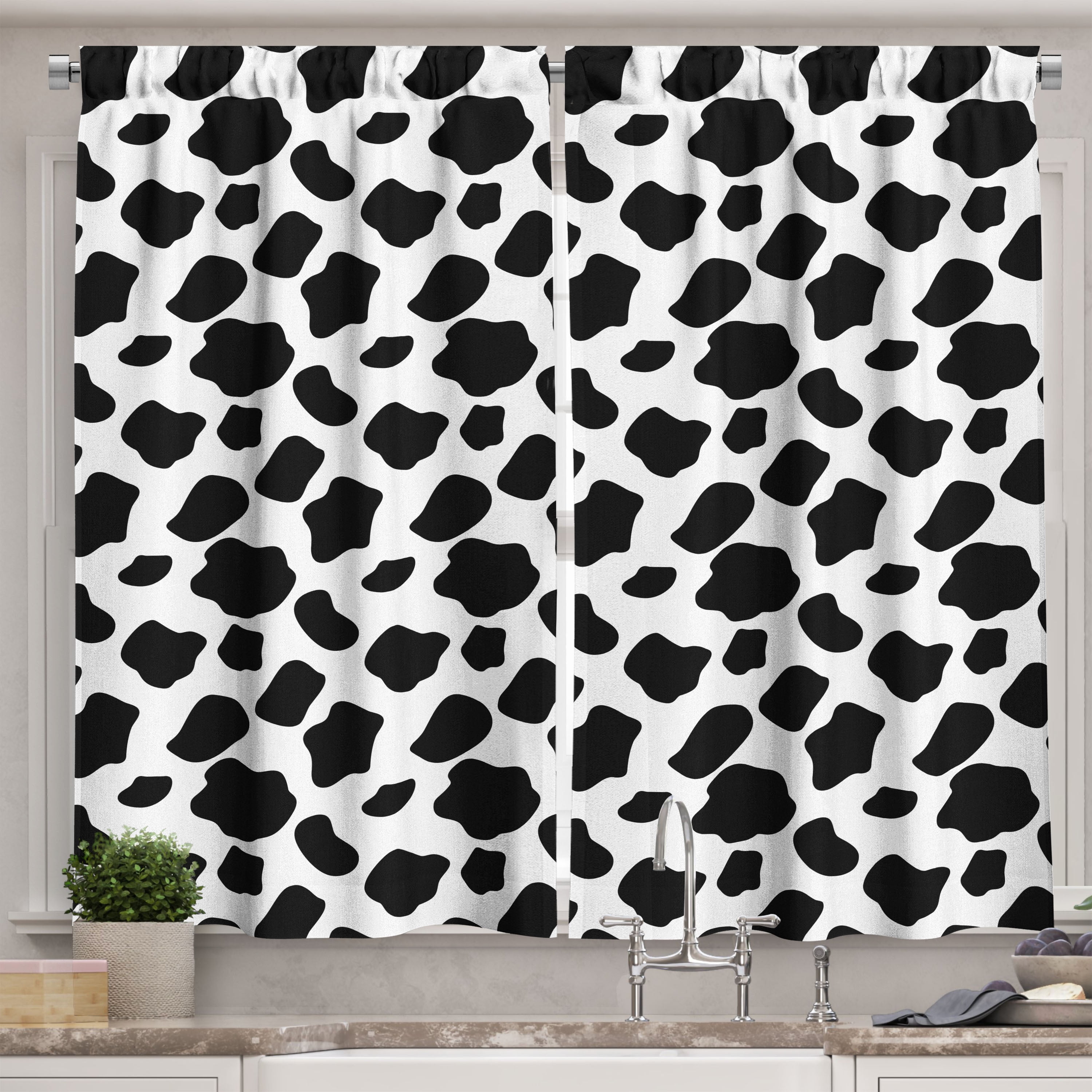 Ambesonne Cow Print Kitchen Curtains, Cow Skin with Spots, 55"x45 ...