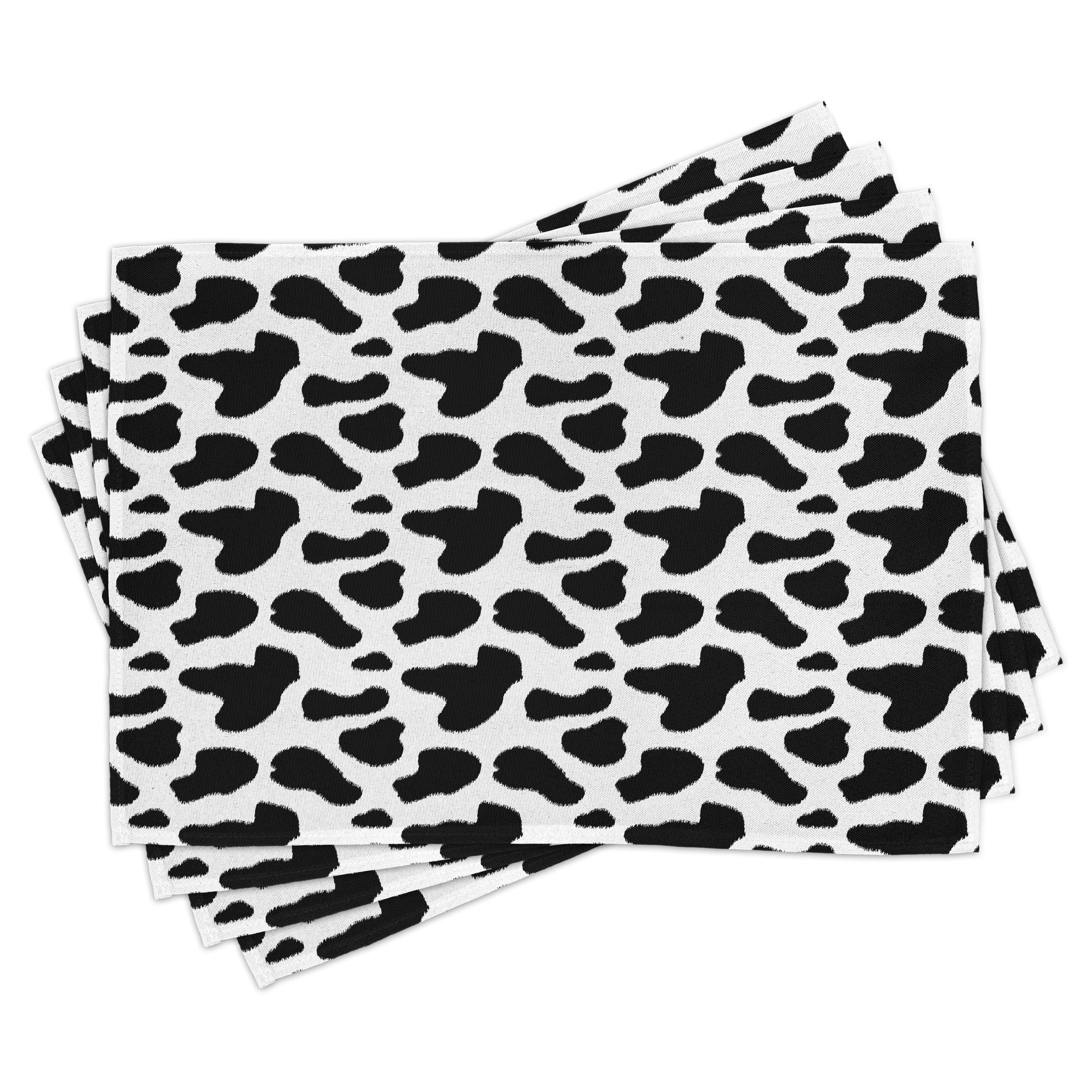Ambesonne Cow Print Place Mats Set of 4, Cow Hide Black Spots, Standard ...