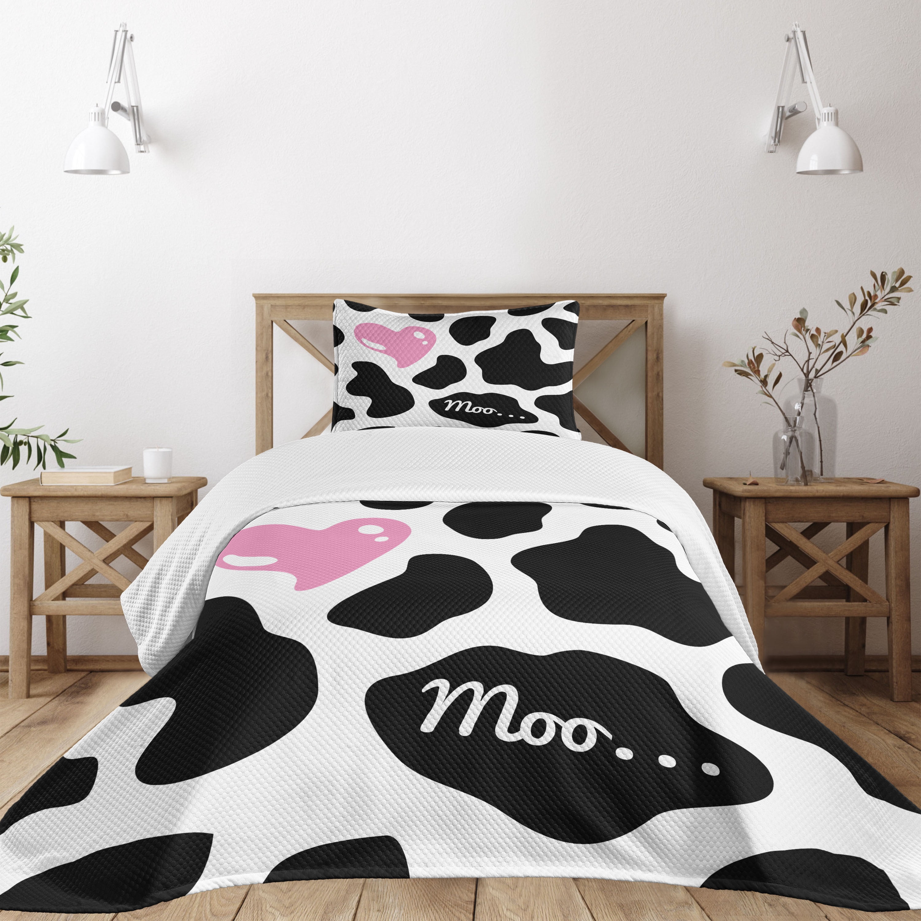 Ambesonne Cow Print Quilted Bedspread Set 2 Pcs, Camouflage Pattern ...
