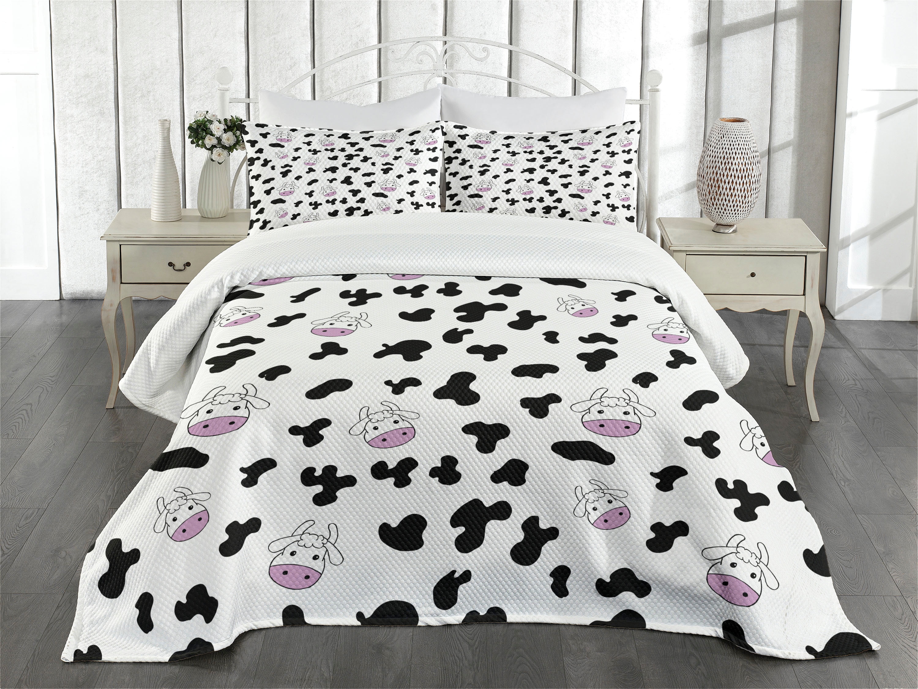 Ambesonne Cow Print Quilted Bedspread Set 3 Pcs, Animal Hide Design ...