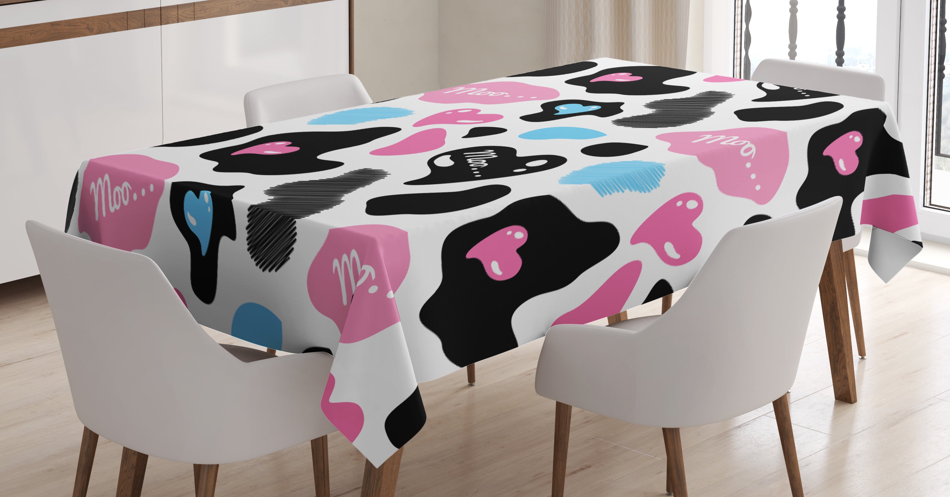 Ambesonne Cow Print Tablecloth Rectangular Table Cover, Cow Hide Heart ...