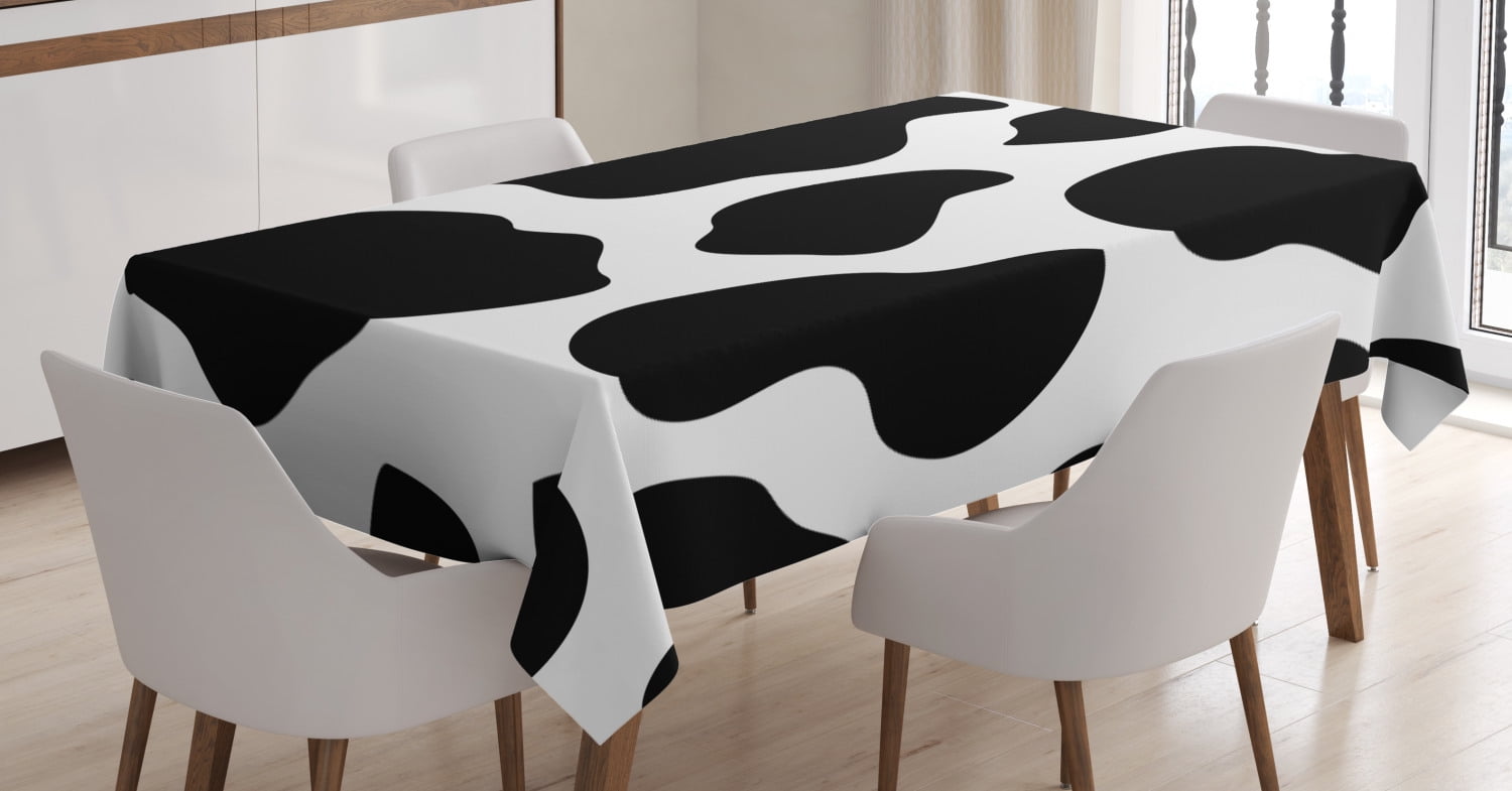 Ambesonne Cow Print Tablecloth Rectangular Table Cover, White Cow Hide ...