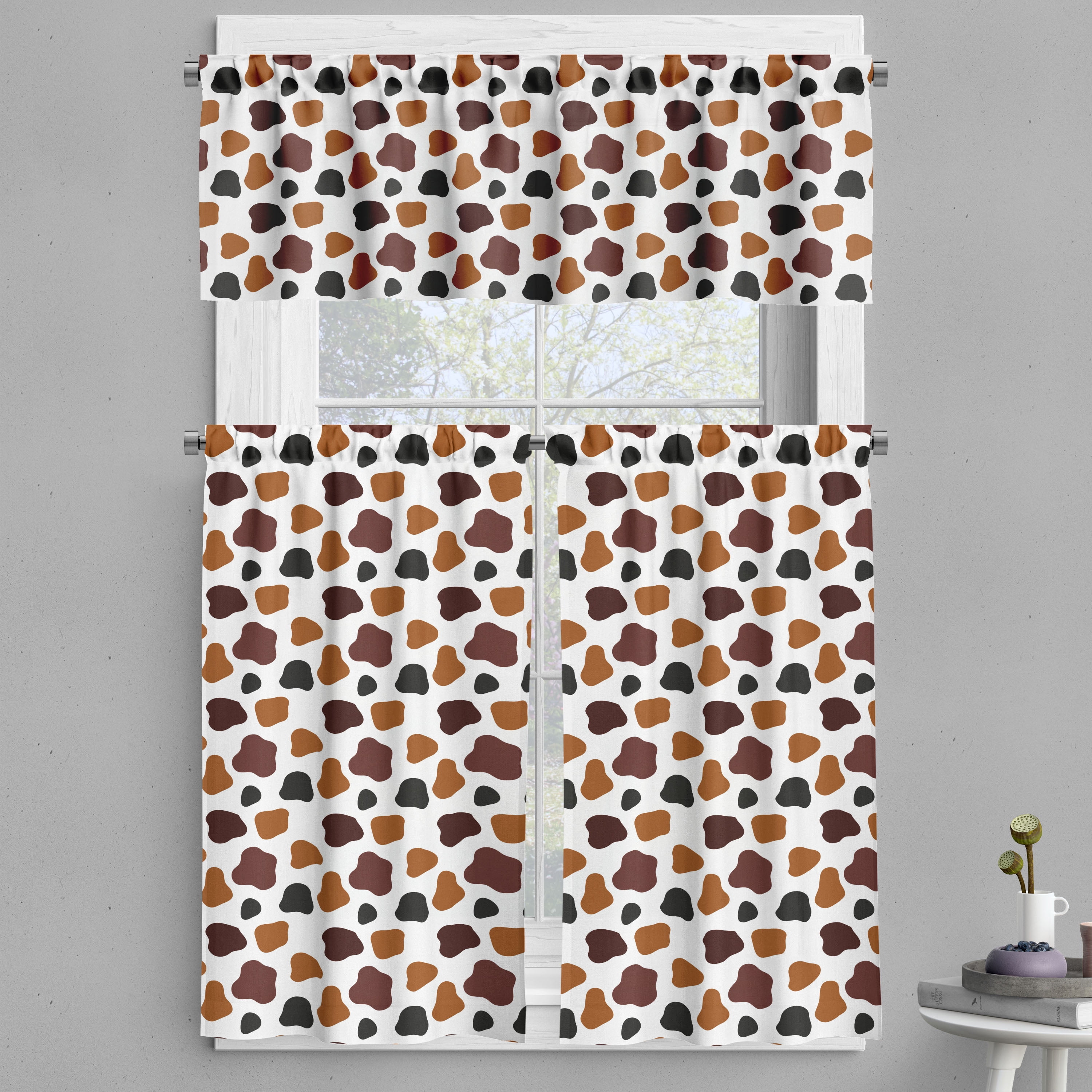 Ambesonne Cow Print Valance & Curtain, Abstract Cow Hide, 55"x30", White Brown Black - Walmart.com