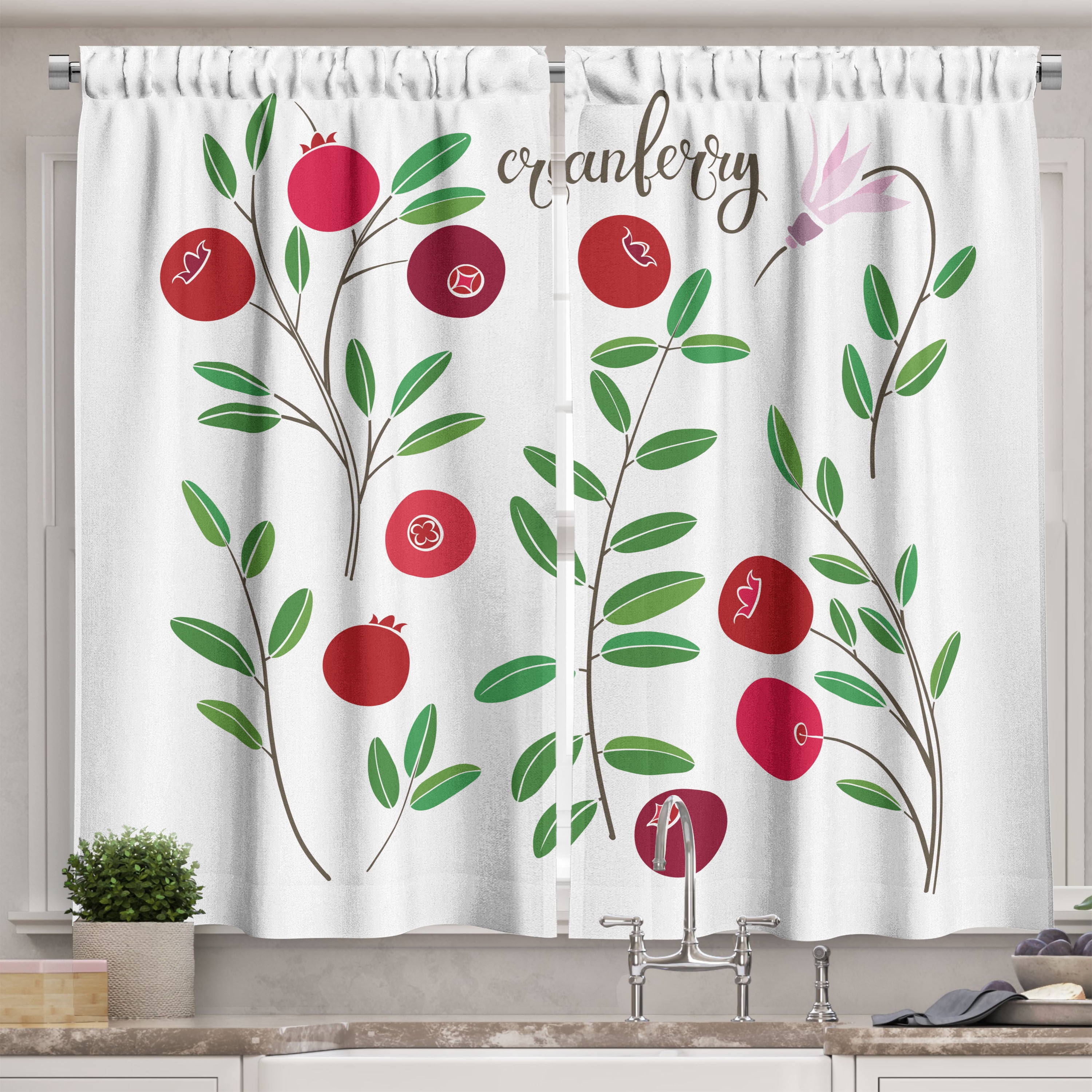 Ambesonne Cranberry Kitchen Curtains, Meadow Branches Flourish, 55"x39 ...