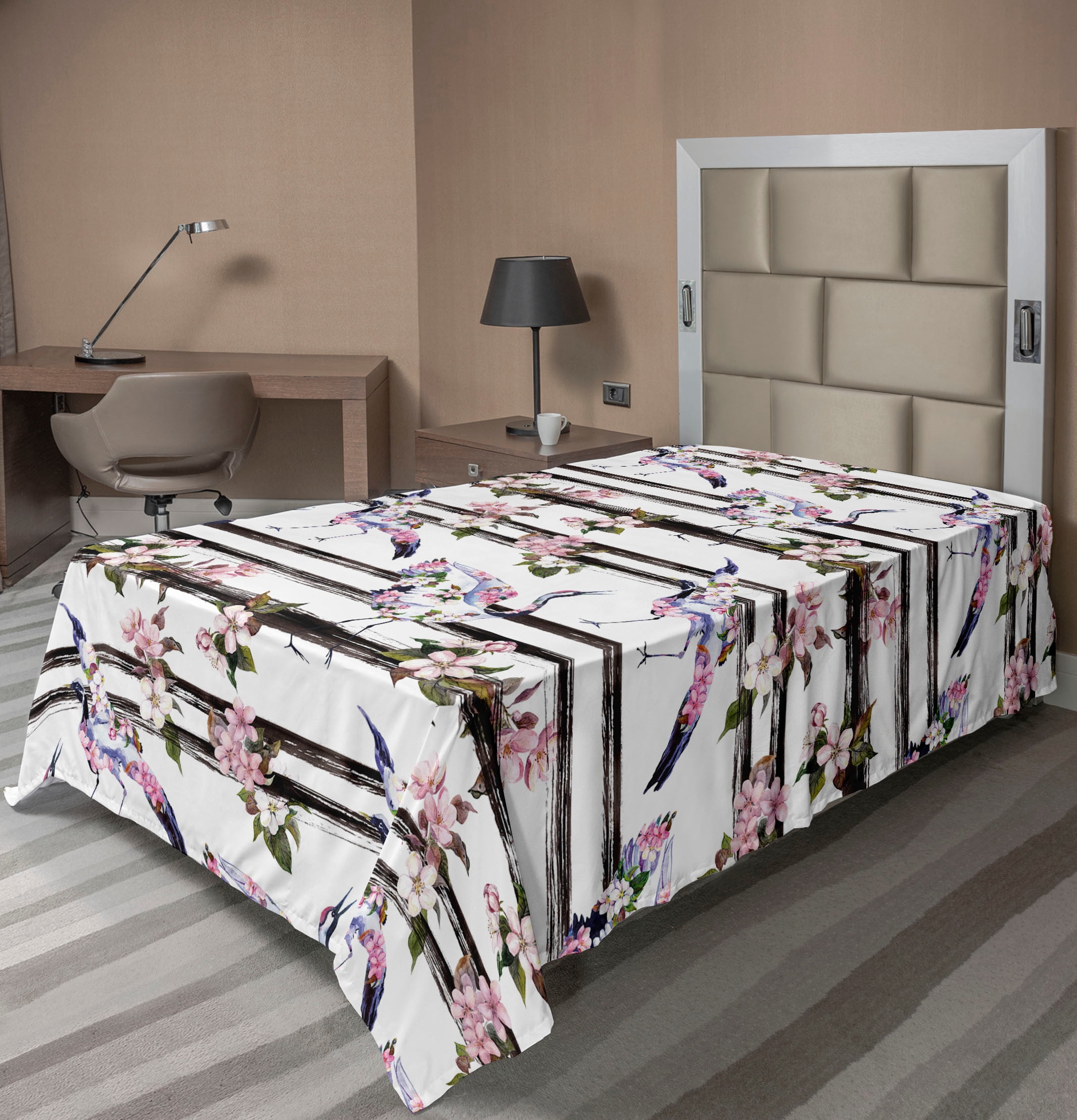Ambesonne Crane Print Flat Bedding Sheet Soft Top Sheet, Modern Birds ...