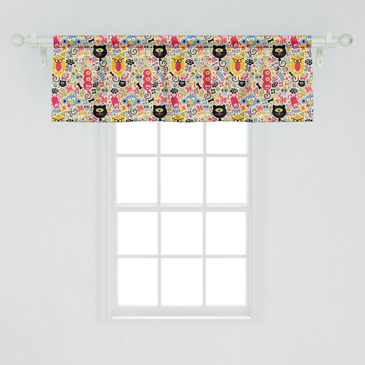 Ambesonne Crazy Art Window Valance, Colorful Cartoon Illustration of ...