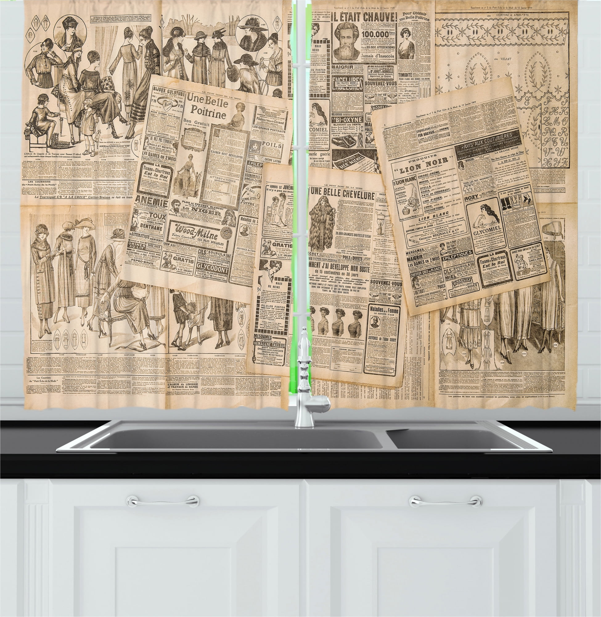 Ambesonne Cream Kitchen Curtains, Fashion Magazine Woman, 55"x45 ...