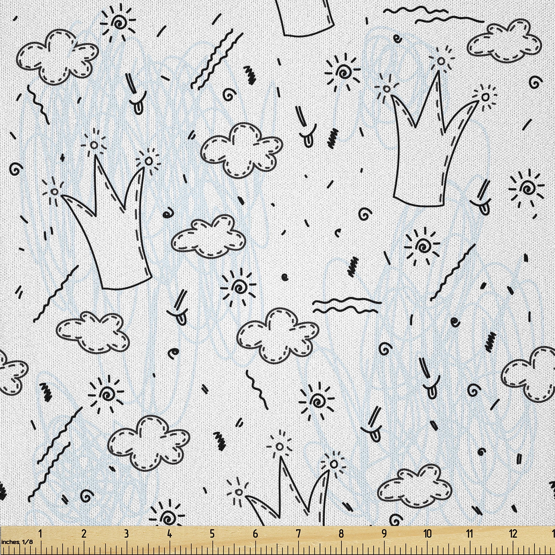 Ambesonne Crown Fabric by the Yard Microfiber, Doodled Hand Drawn ...