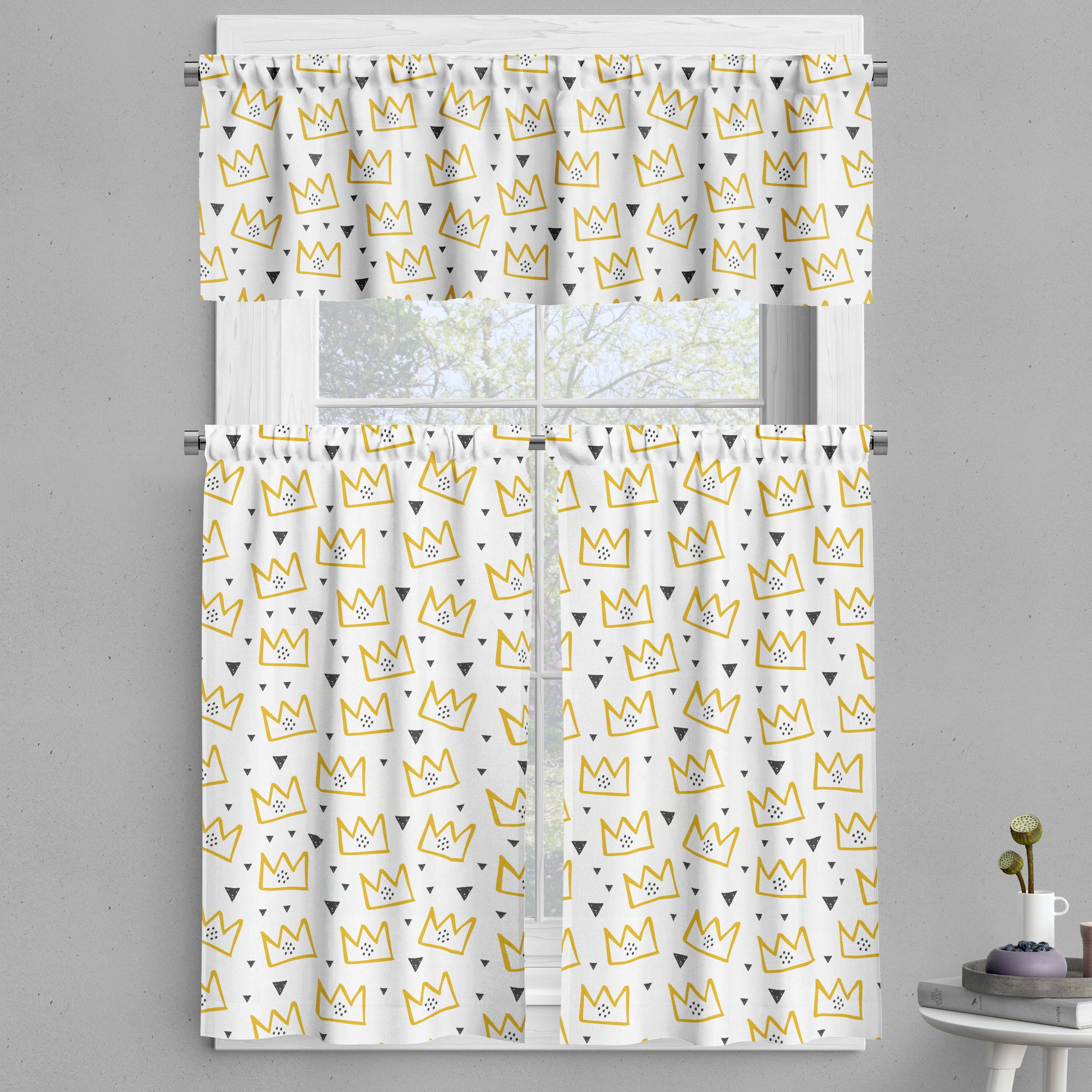 Ambesonne Crown Valance & Curtain, Triangles Dots and Zigzags, 55"x45 ...