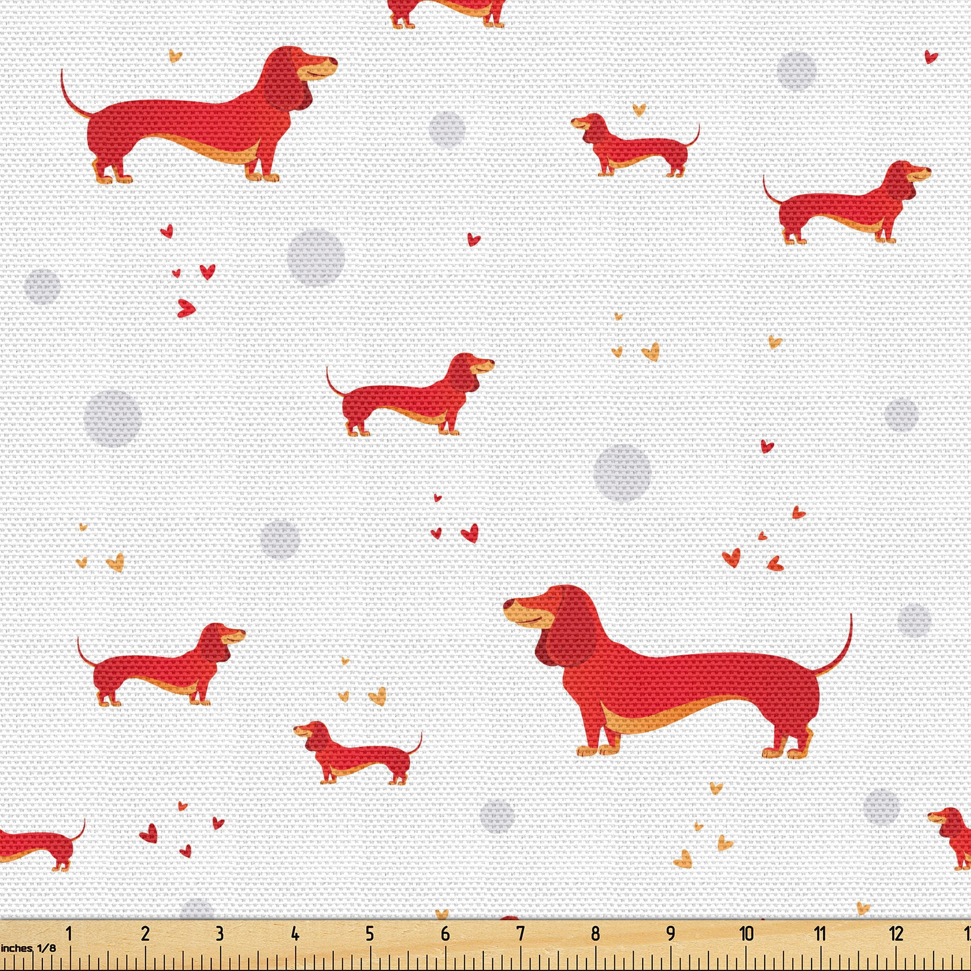 Ambesonne Dachshund Fabric by the Yard Upholstery, Dog with Hearts and ...