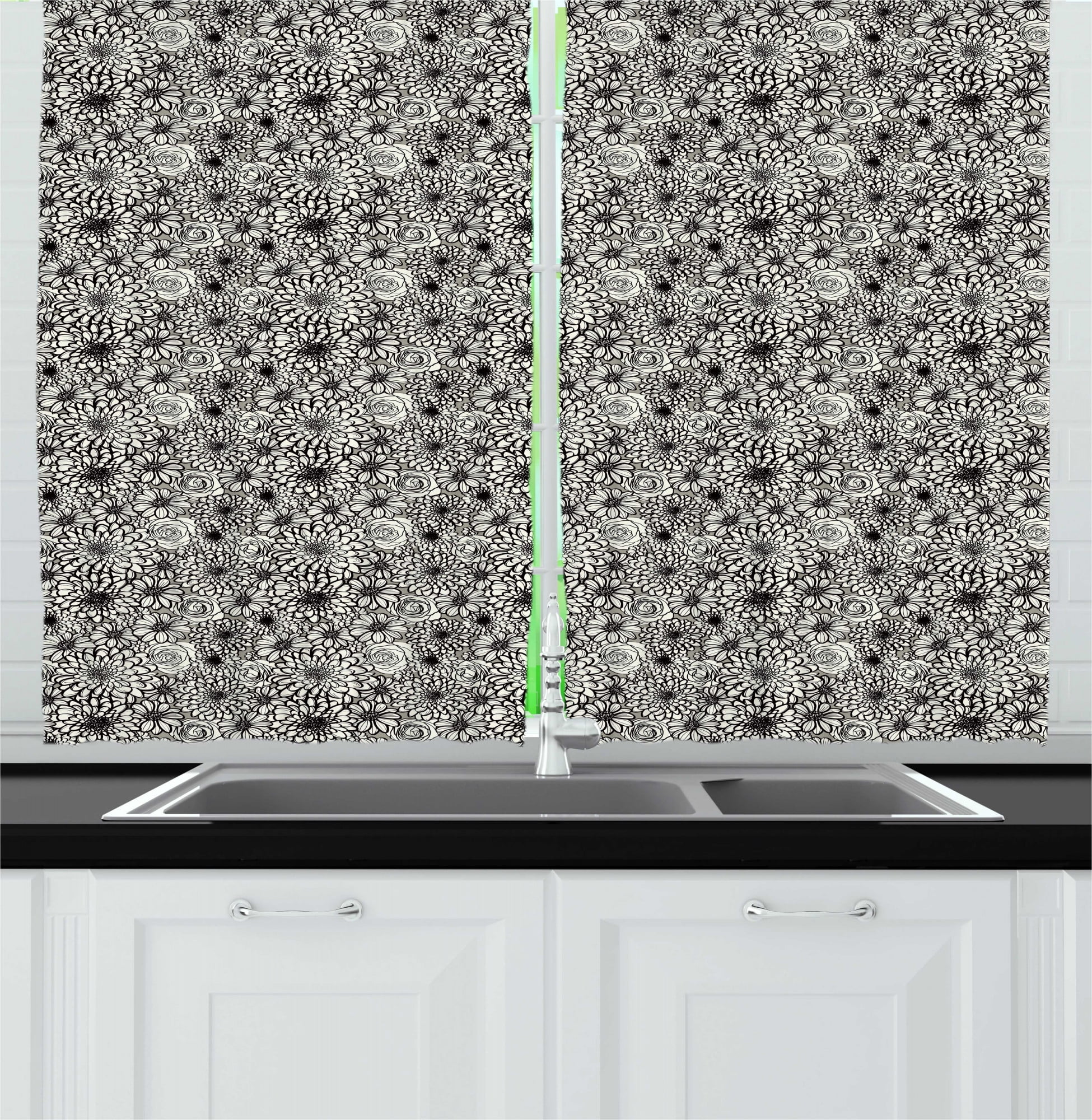 Ambesonne Dahlia Kitchen Curtains, Mother Nature Botany Bloom, 55"x45 ...