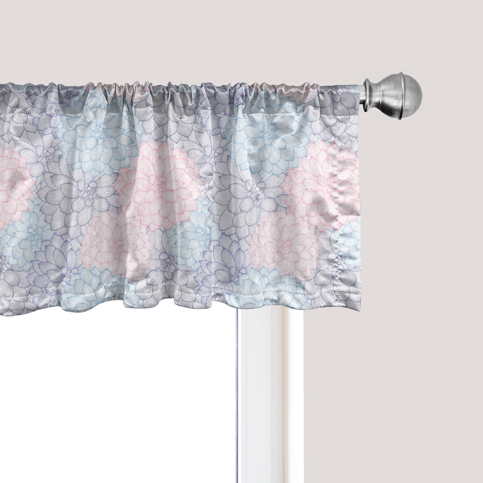 Ambesonne Dahlia Window Valance, Stripy Hand-Drawn Dahlia Pale Colored ...