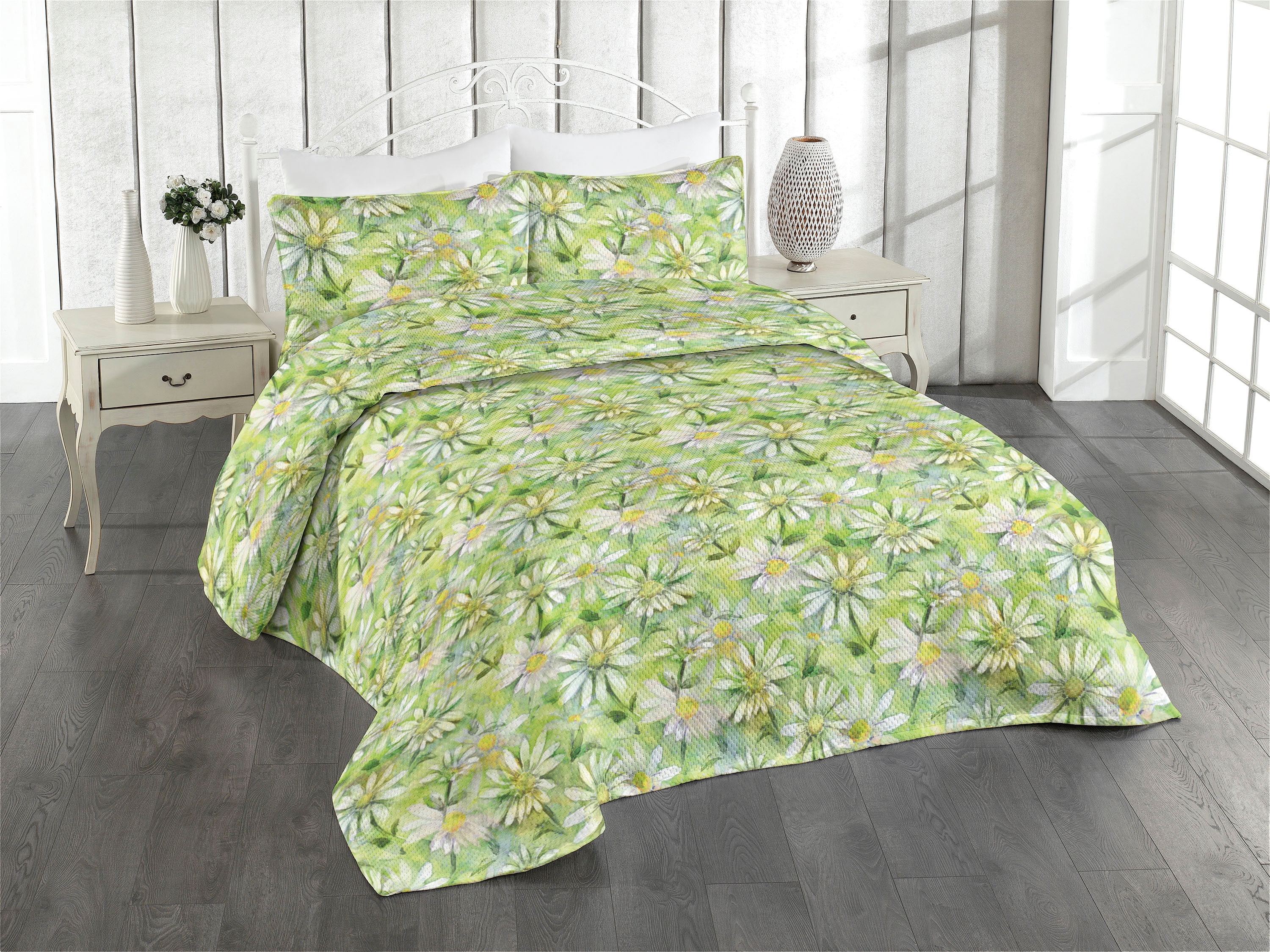 Ambesonne Daisy Quilted Bedspread Set 3 Pcs, Chamomile Meadow ...