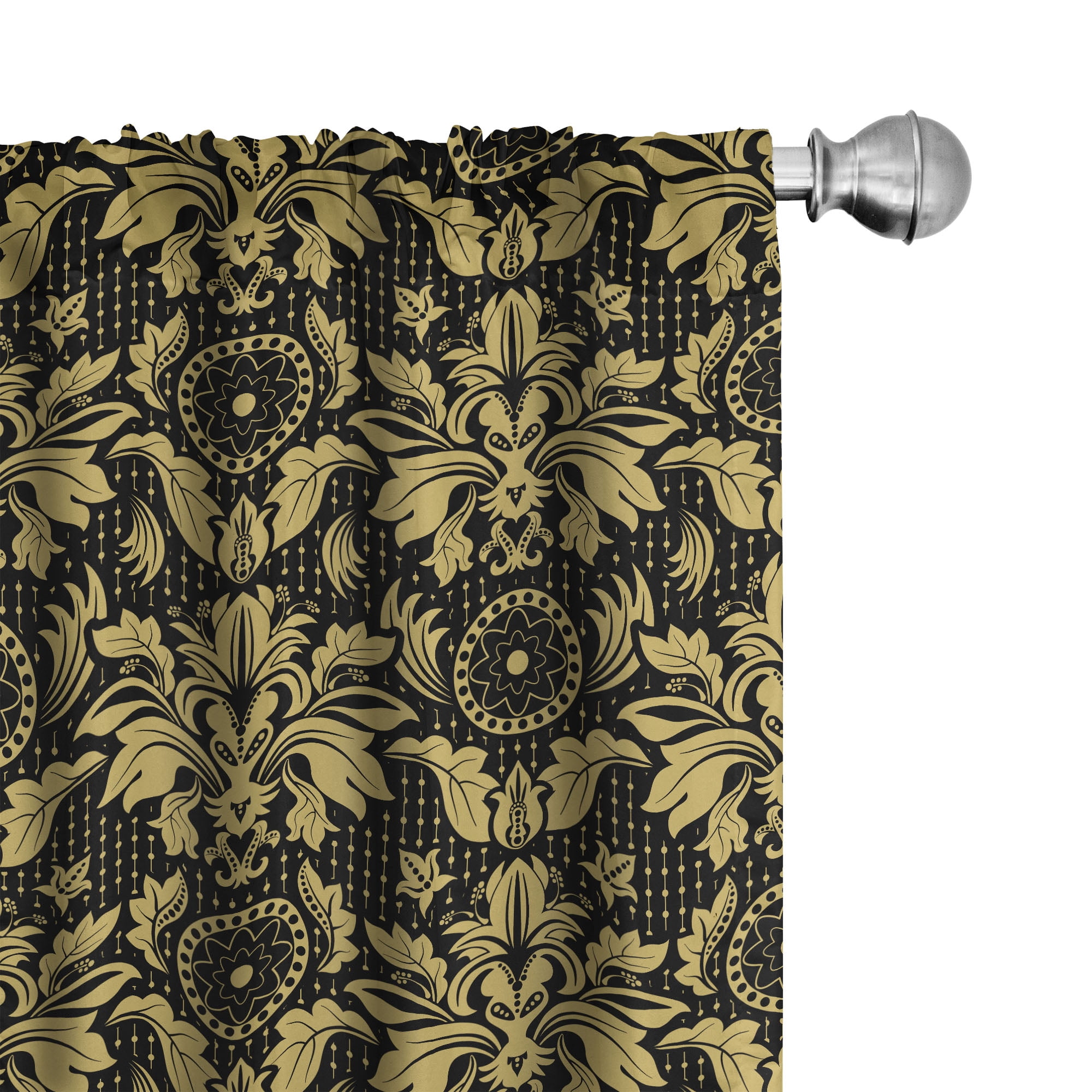 Ambesonne Damask Curtains, Antique Foliage Motifs, Pair of 28"x95 ...