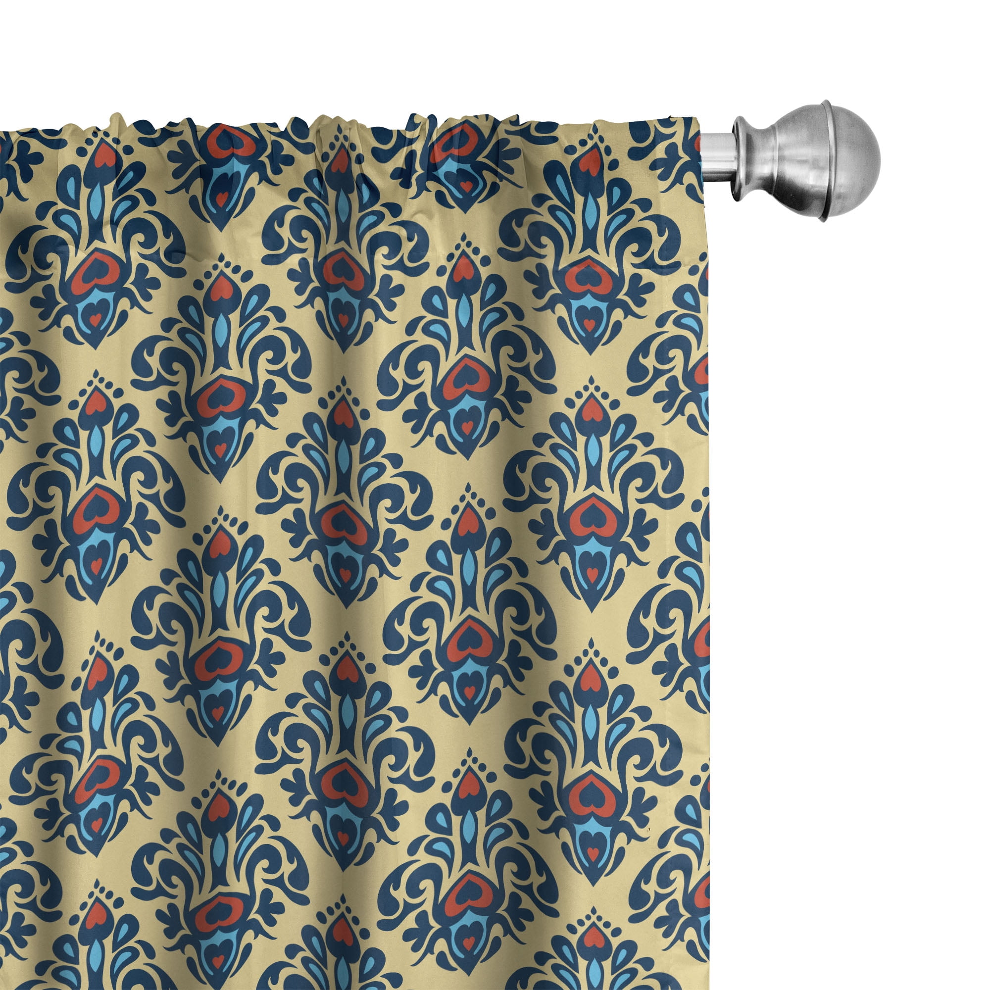 Ambesonne Damask Curtains, Medieval Classic Motifs, Pair of 28"x95 ...