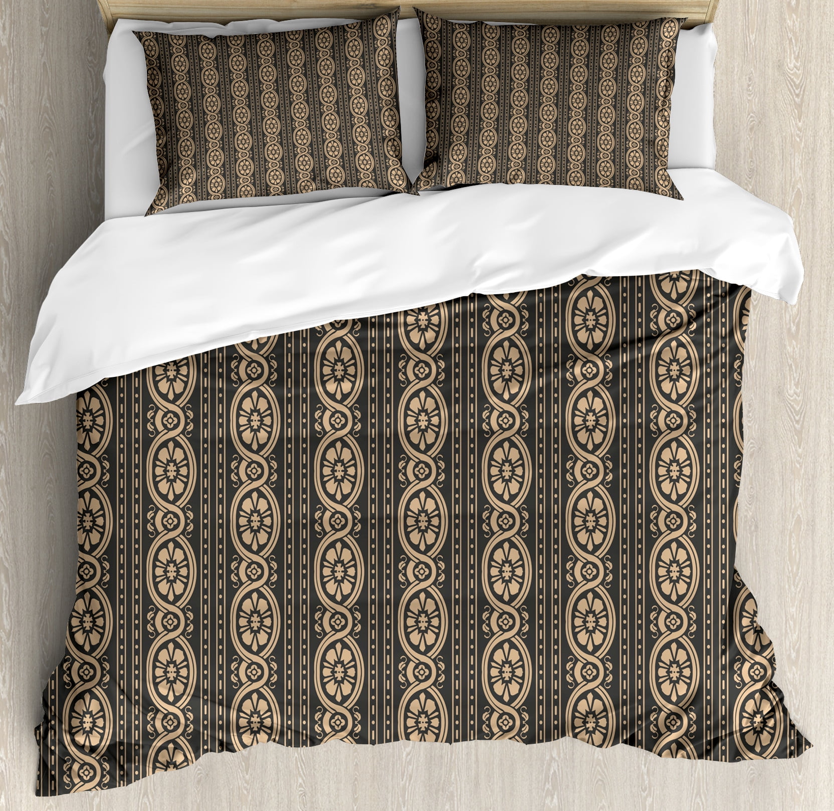 Ambesonne Damask Duvet Cover Set, Vertical Floral Tribal Style, Queen ...