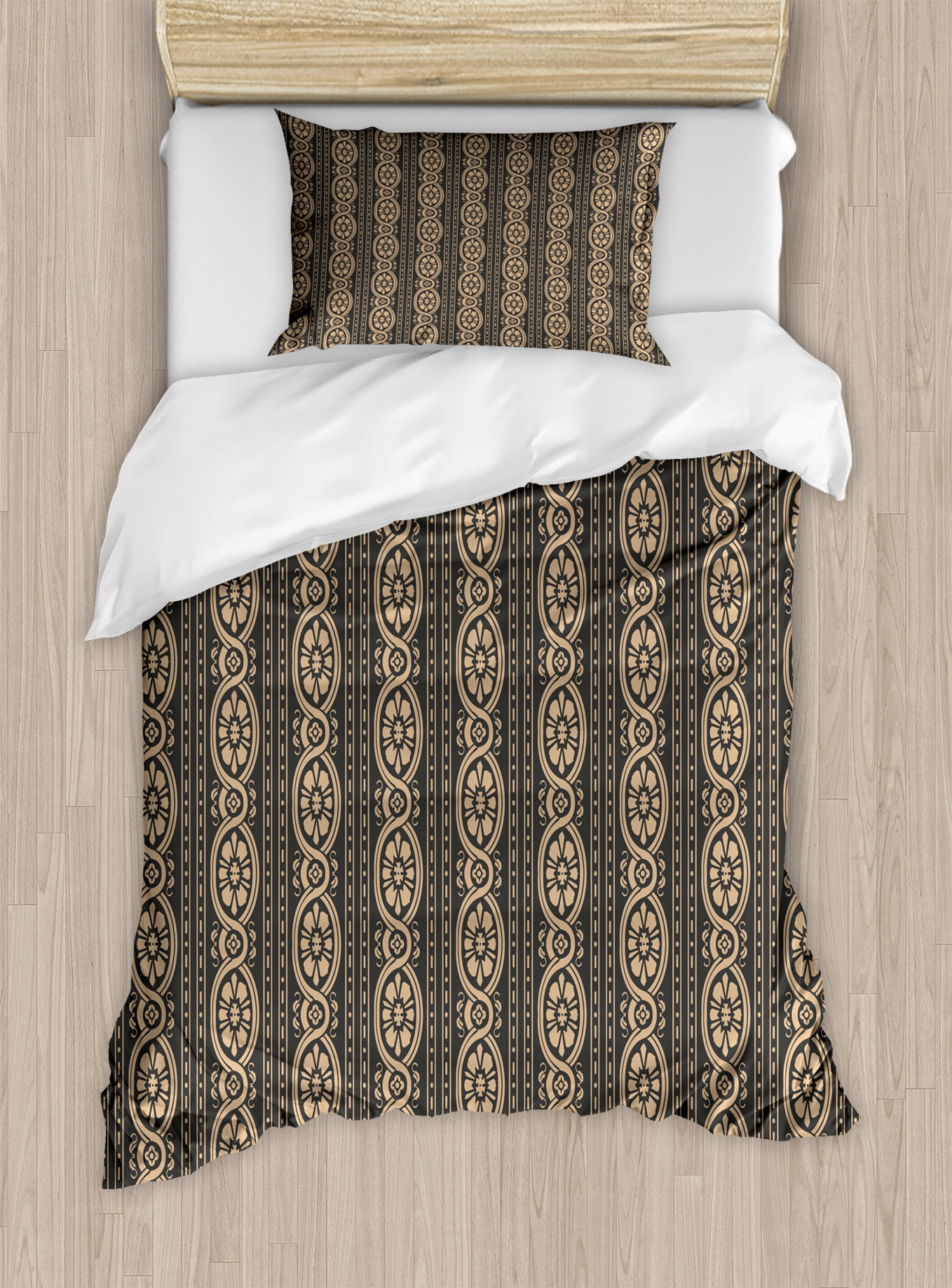 Ambesonne Damask Duvet Cover Set, Vertical Floral Tribal Style, Twin ...