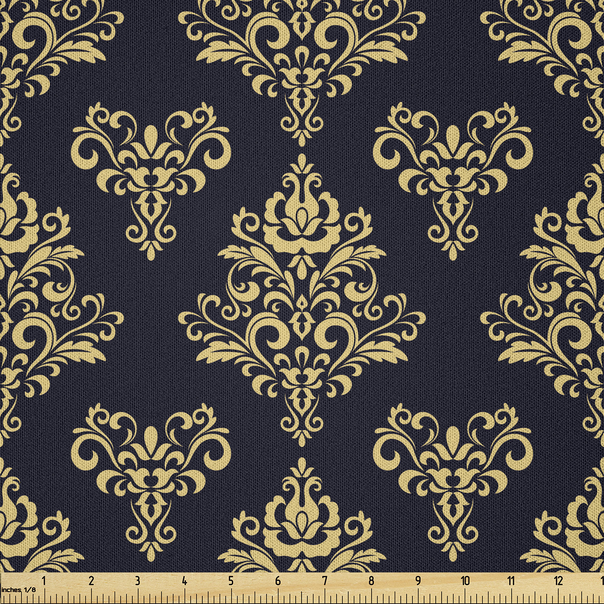 Ambesonne Damask Fabric by the Yard Microfiber, Yellowish Floral ...