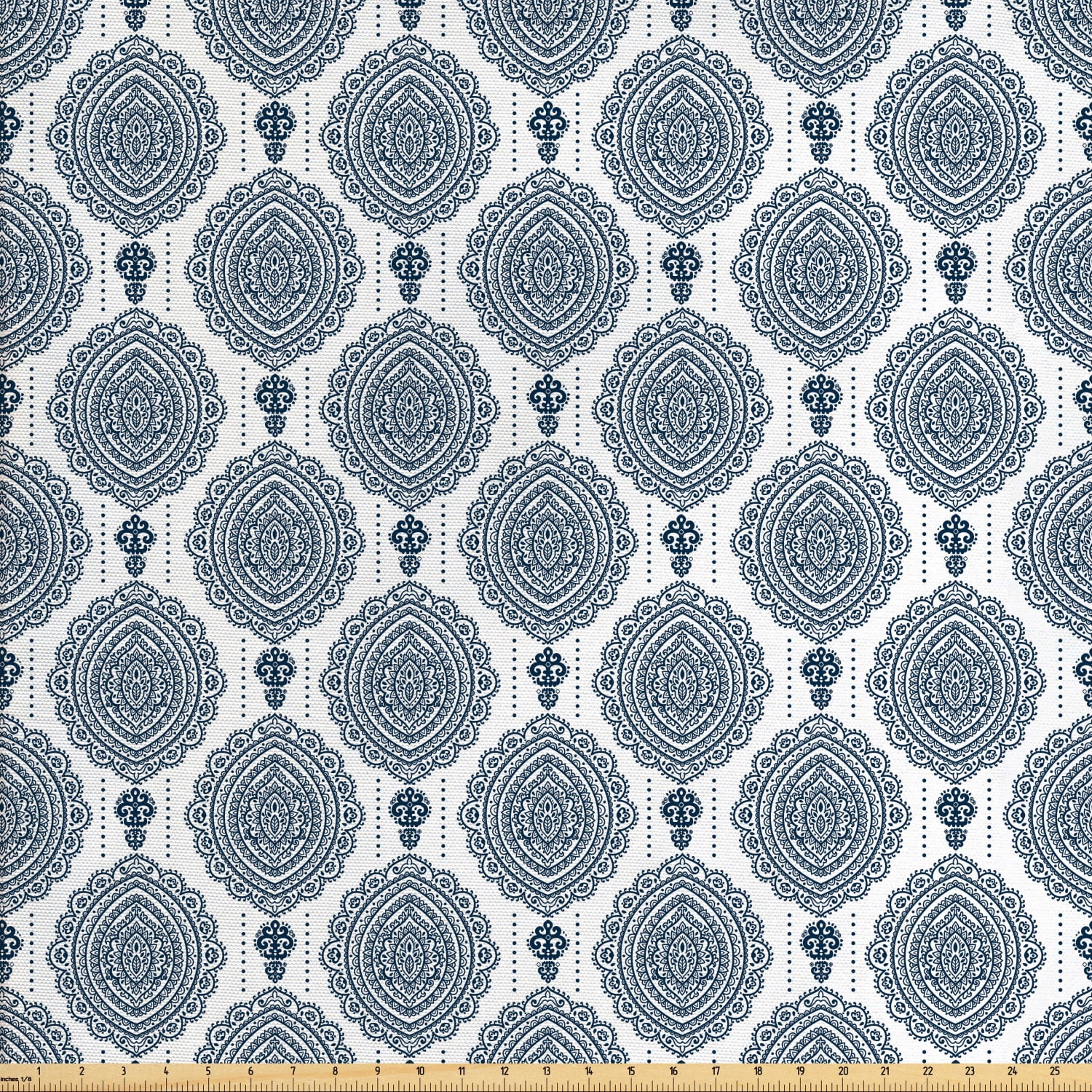 Ambesonne Damask Fabric by the Yard Upholstery, Abstract Medallion ...