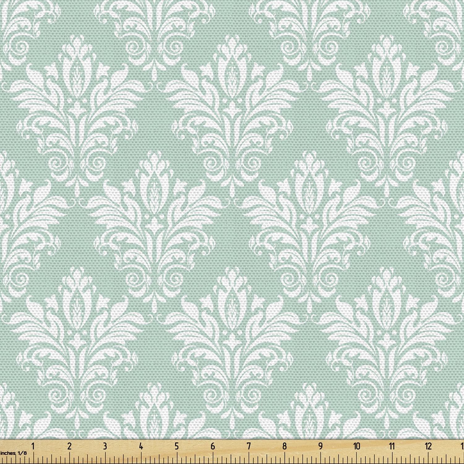 Ambesonne Damask Fabric by the Yard Upholstery, Floral Baroque ...